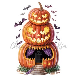 Pumpkin House Clipart, Halloween Pumpkin Cottage PNG, Haunted House ...