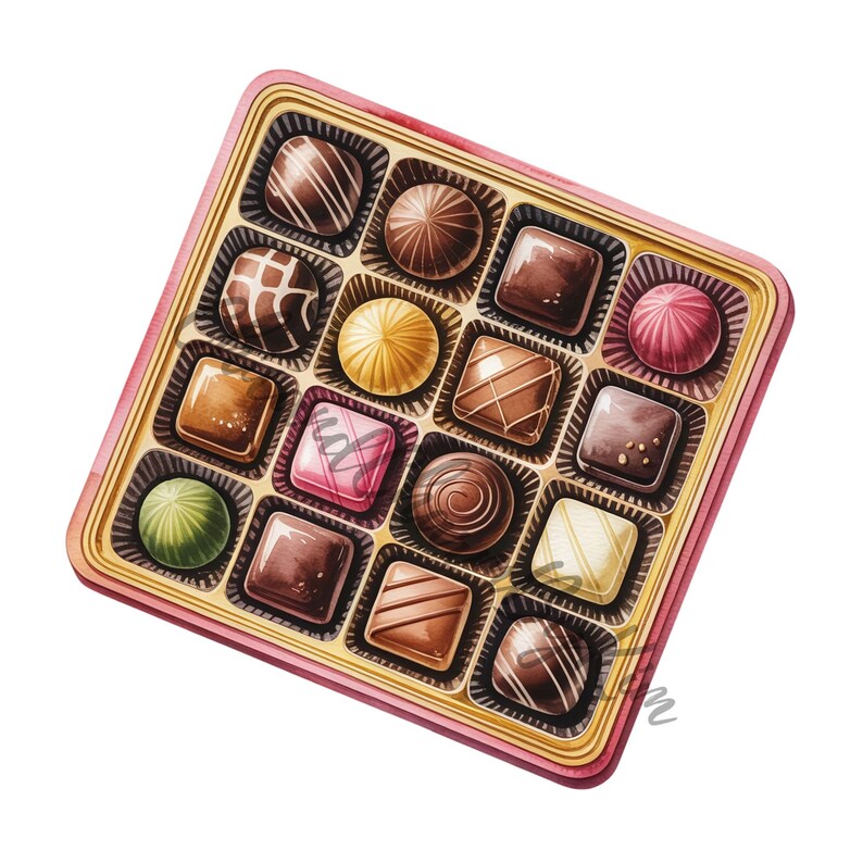 Valentine Chocolate Box Clipart, Sweet Dessert PNG Set (digital ...