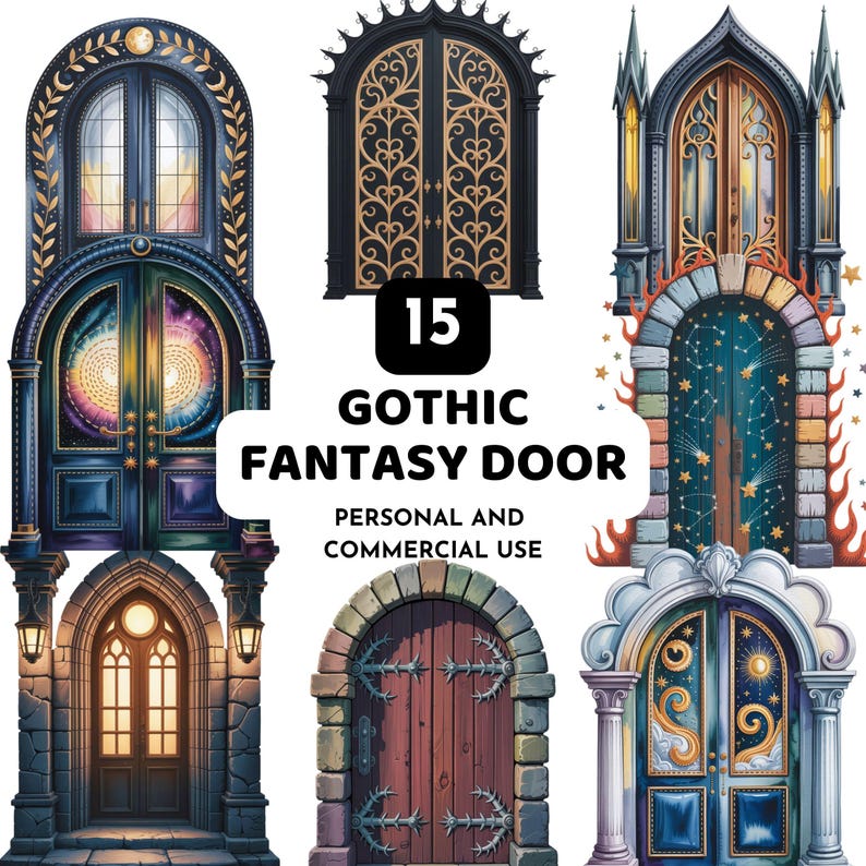 Gothic Fantasy Door Clipart Bundle, Magical Portal PNG, Dark Castle ...