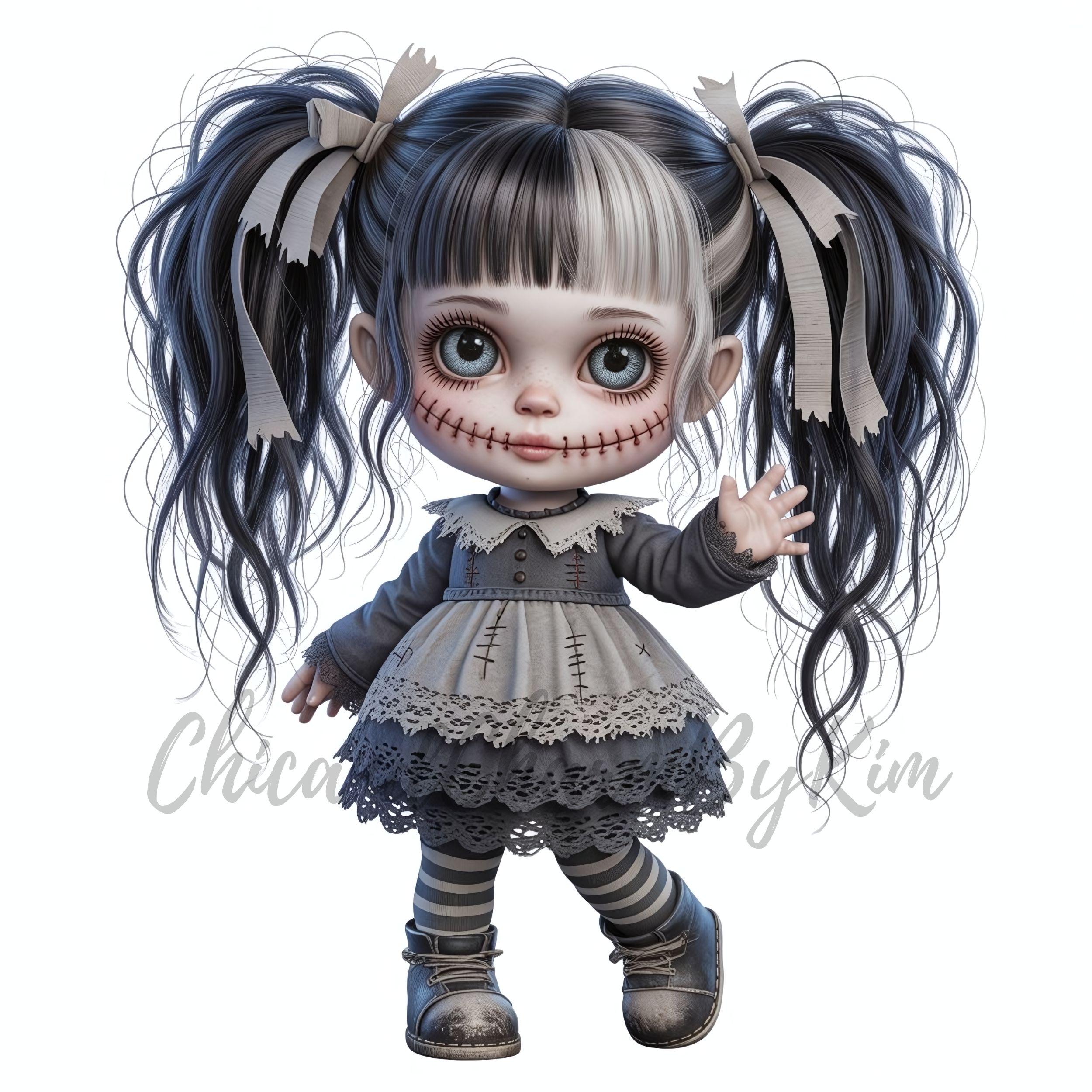15 Creepy Gothic Doll Clipart, Spooky Girl Sublimation, Halloween Doll ...