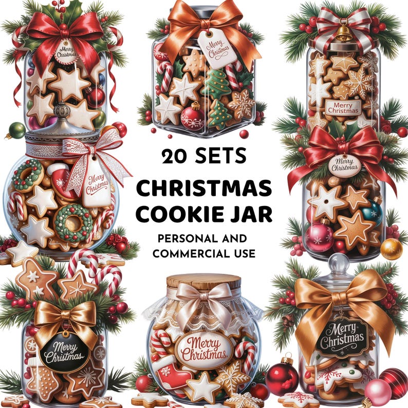 20 Christmas Cookie Jar Clipart Bundle, Holiday Cookie in Jar PNG ...