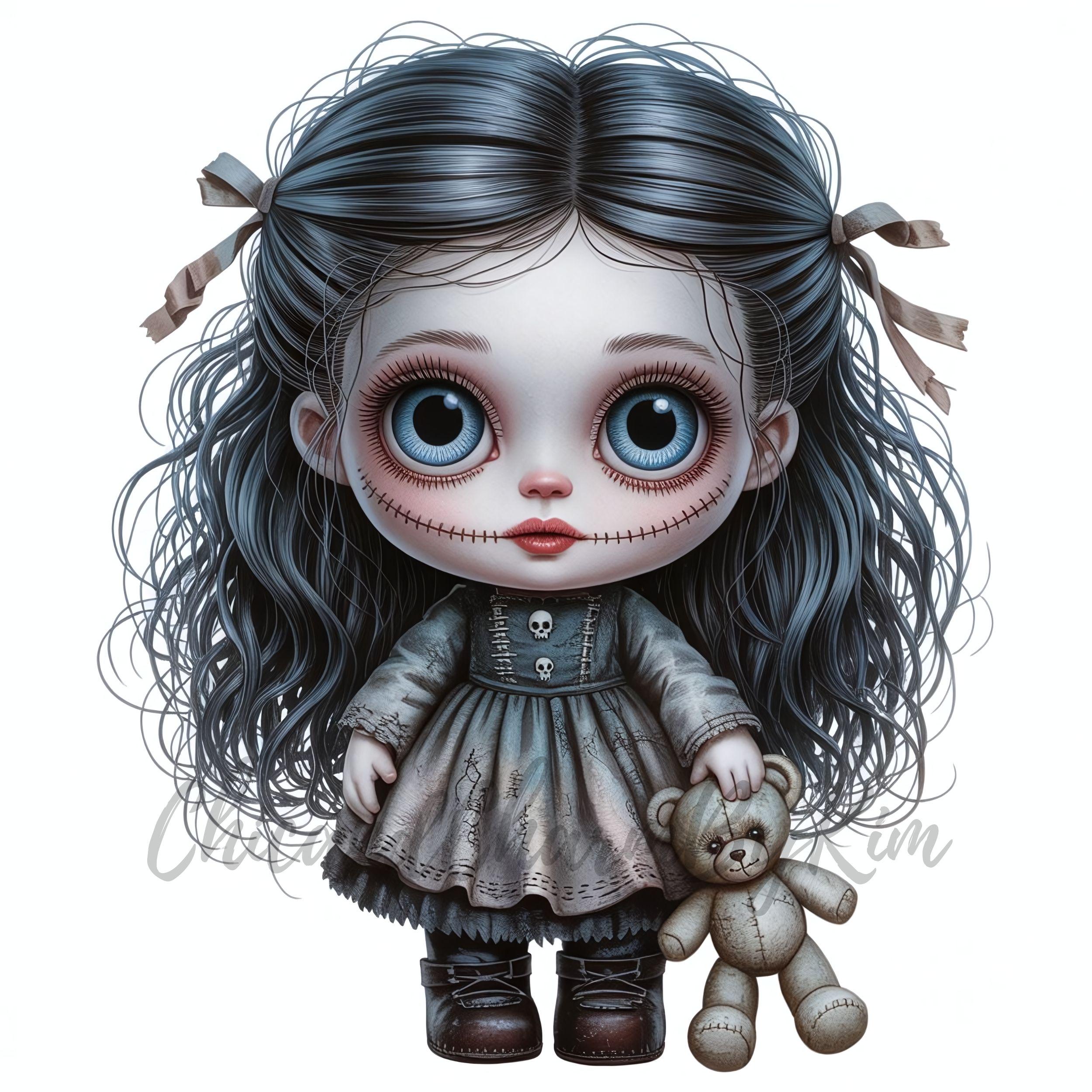 15 Creepy Gothic Doll Clipart, Spooky Girl Sublimation, Halloween Doll ...