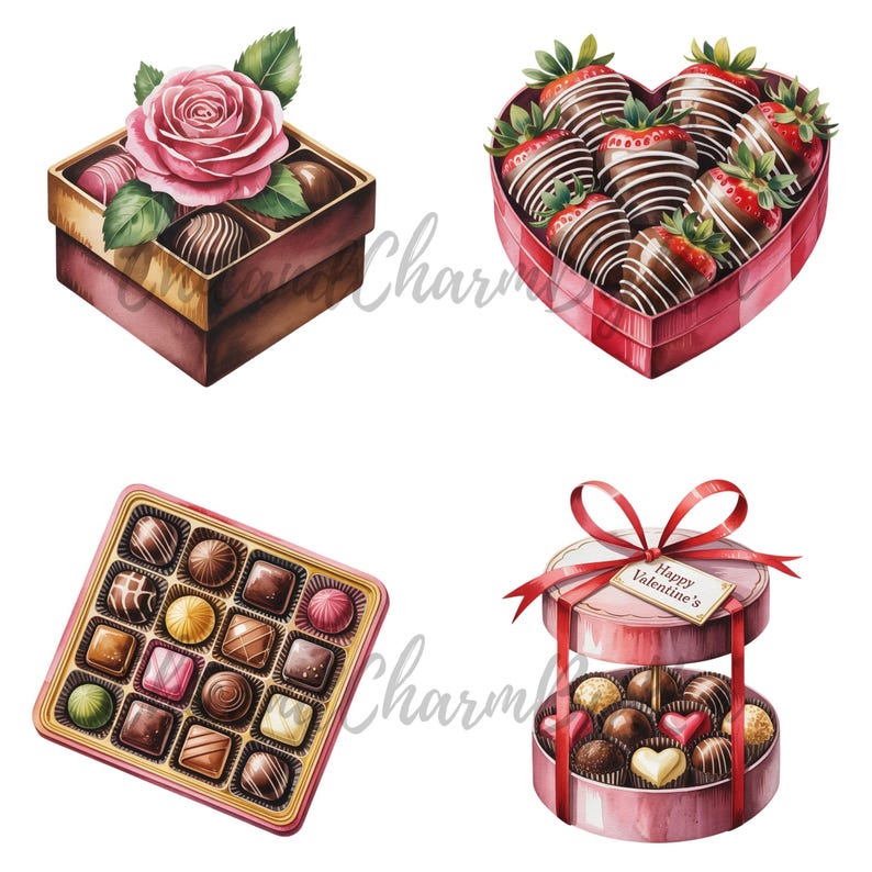 Valentine Chocolate Box Clipart, Sweet Dessert PNG Set (digital ...