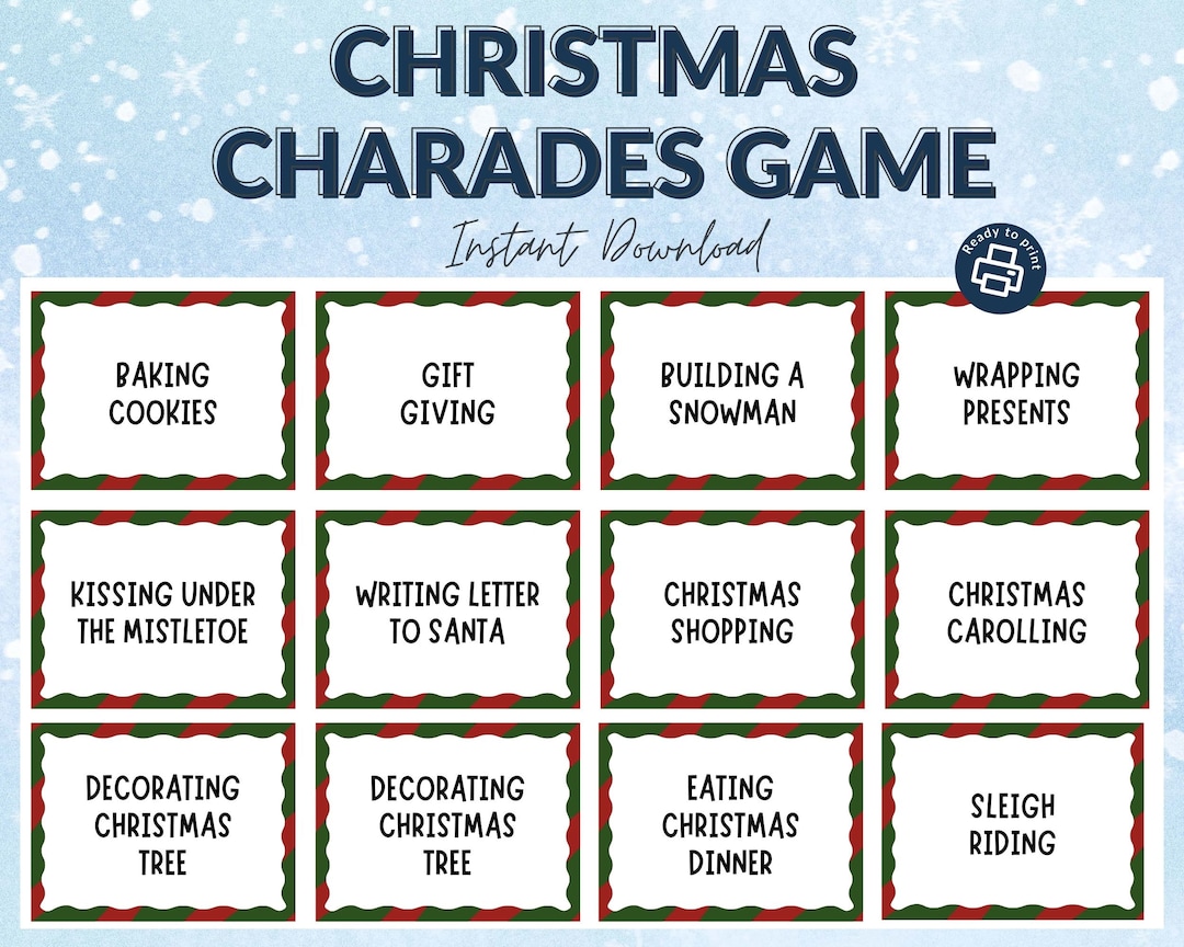 Christmas Charades Game, Holiday Party Charades, Christmas Family ...