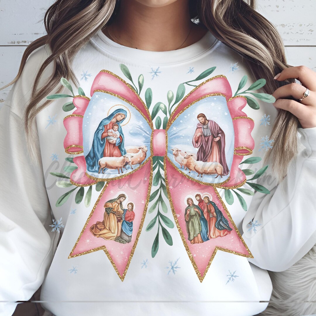 Christian Bow Clipart for Sublimation, Watercolor Nativity Bow Clipart ...