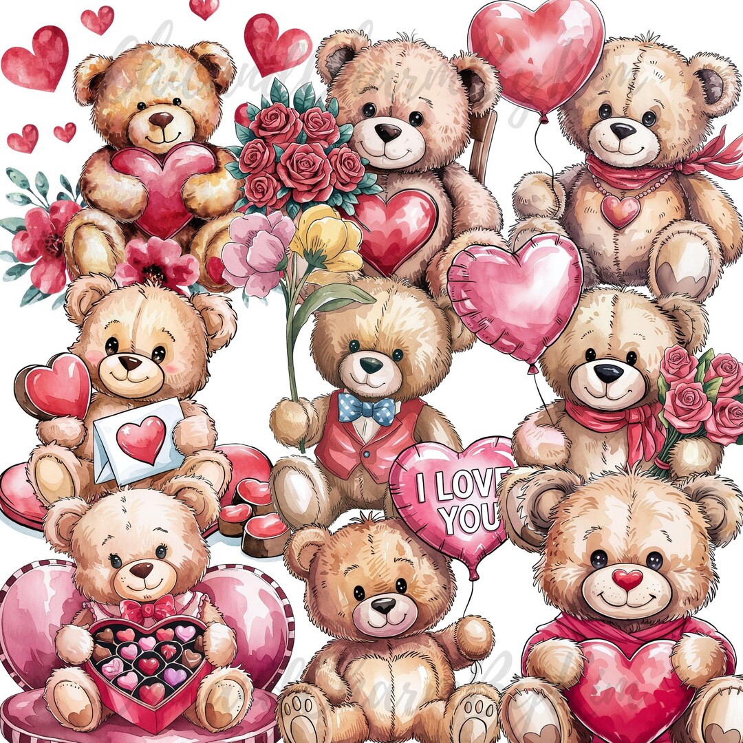 Teddy Bear Valentine Clipart Bundle, Valentine Teddy Bear Clipart ...