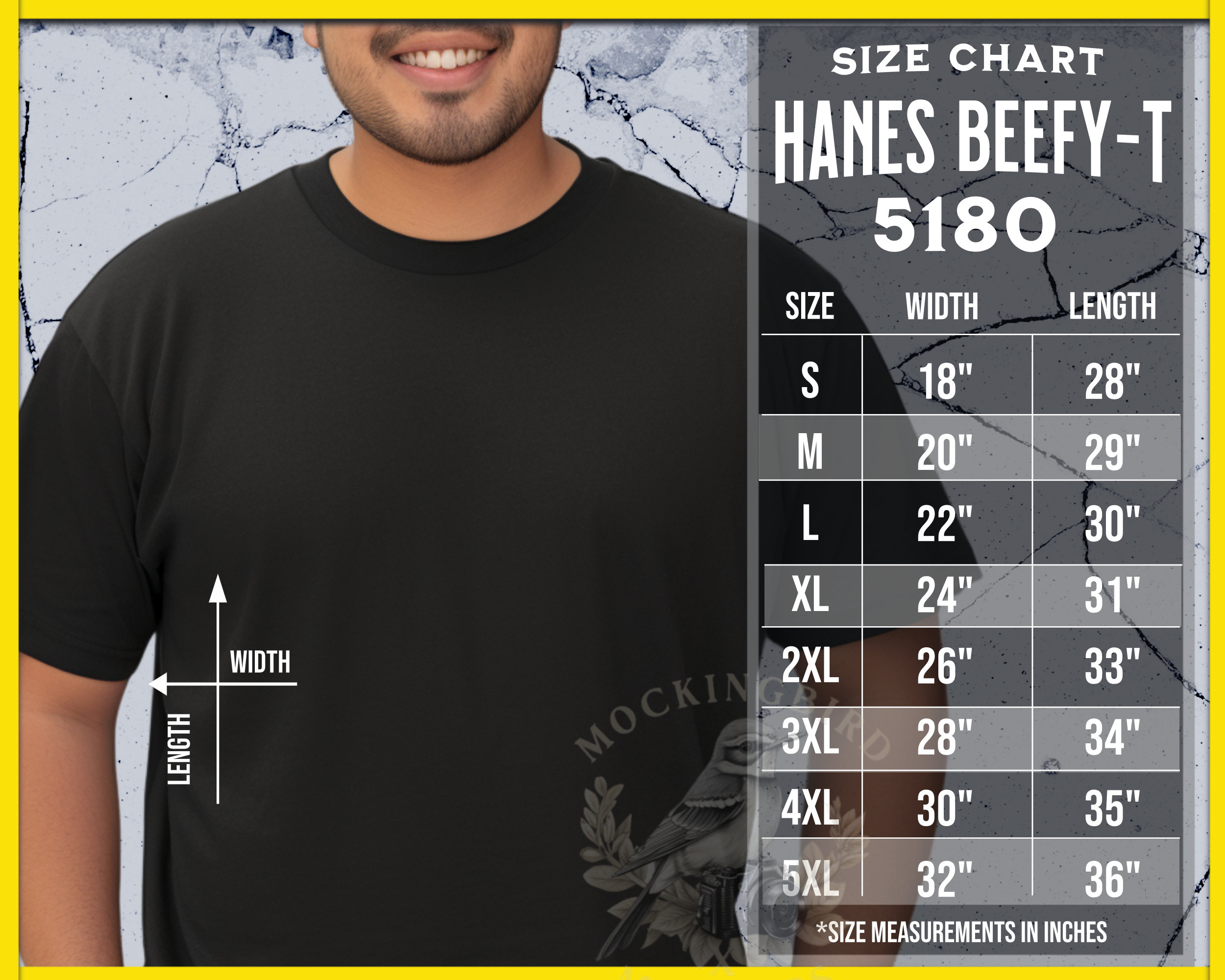 Hanes Beefy-t 5180 Size Chart Perfectly Sized for Etsy Listings Size ...