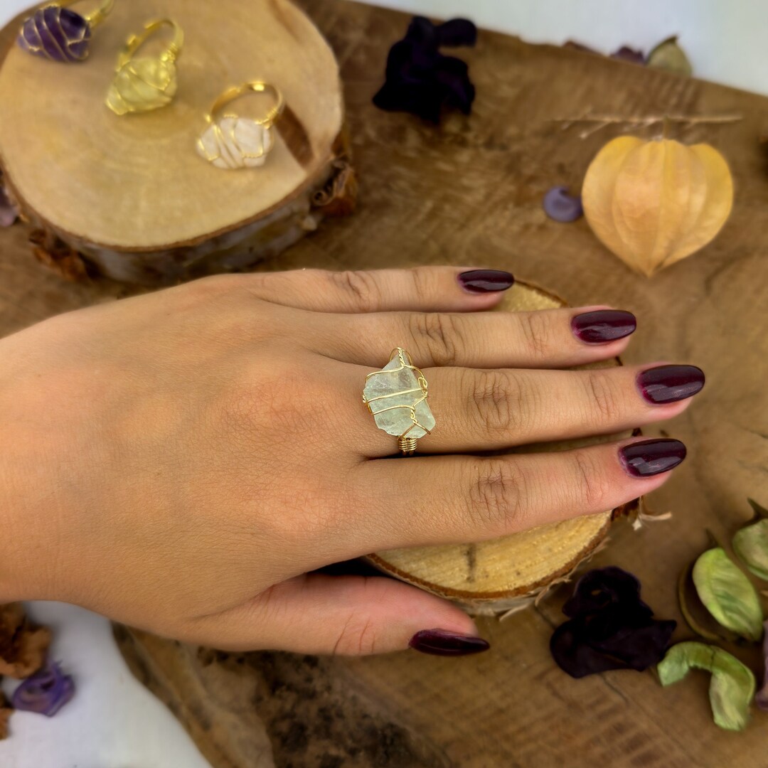 Adjustable Raw Crystal Rings Natural Healing Crystal Ring Statement Gem ...