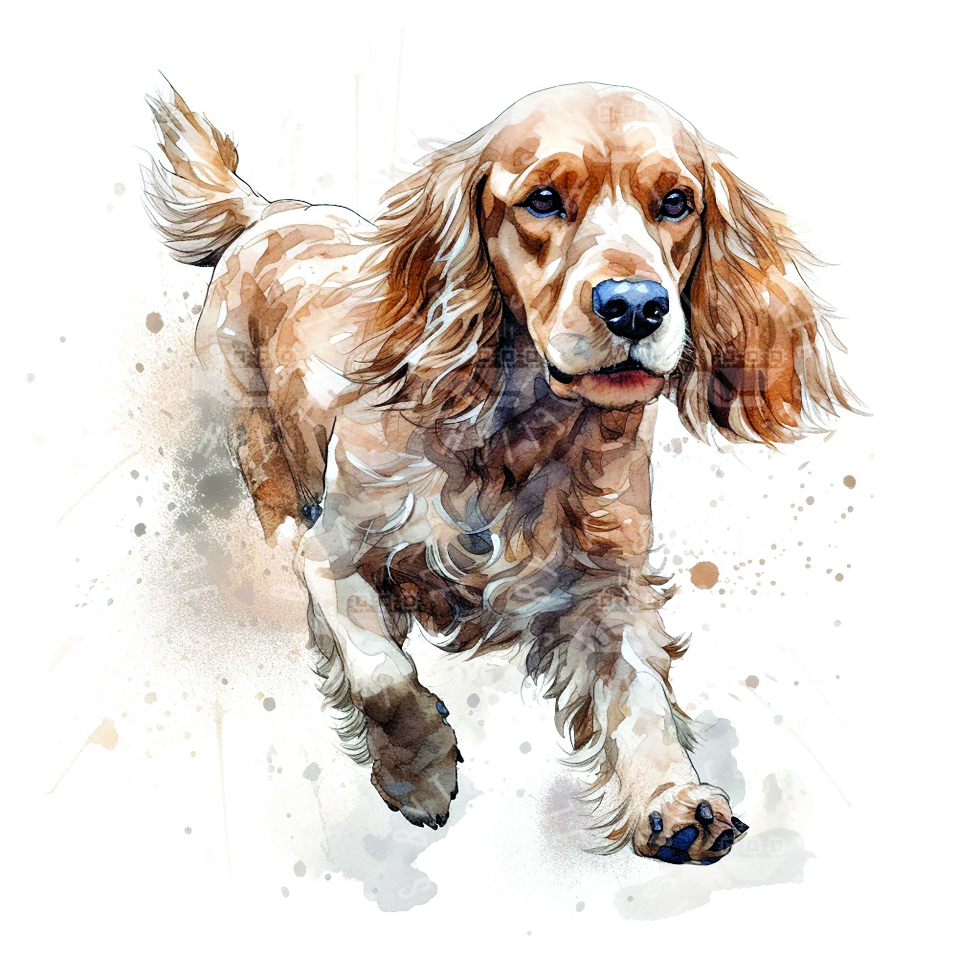 Cocker Spaniel Watercolor Clipart, Ai Art Print, Instant Download for ...