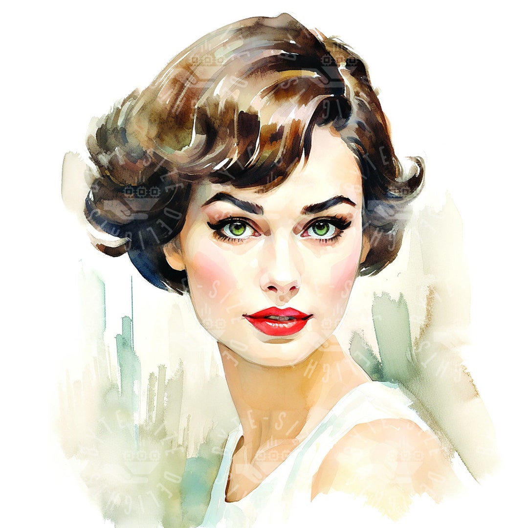 1960s Women: Watercolor Paintings for Instant Download for Your Print ...