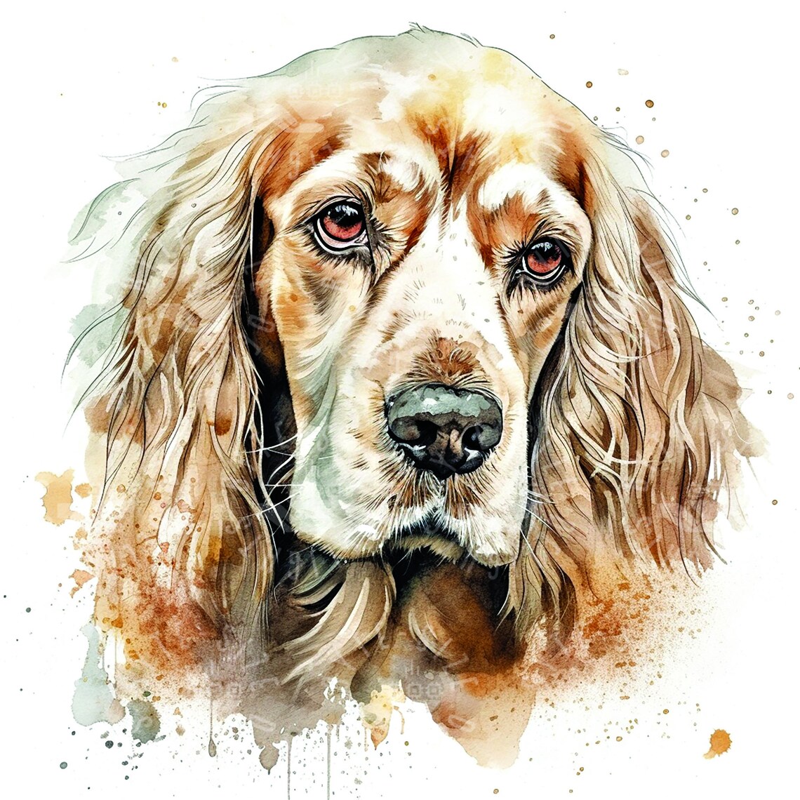 Cocker Spaniel Watercolor Clipart, Ai Art Print, Instant Download for ...