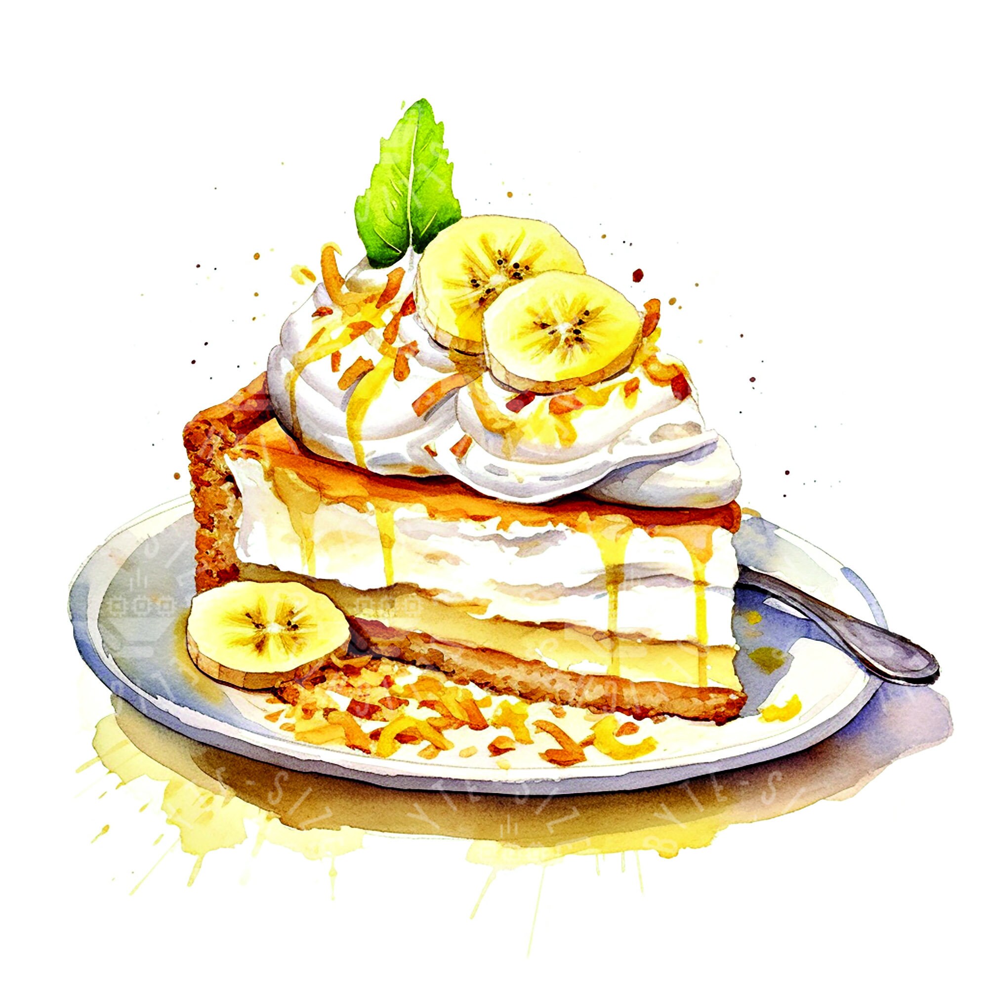 Dessert Watercolor Clipart, Ai Art Print, Instant Download for Print on ...