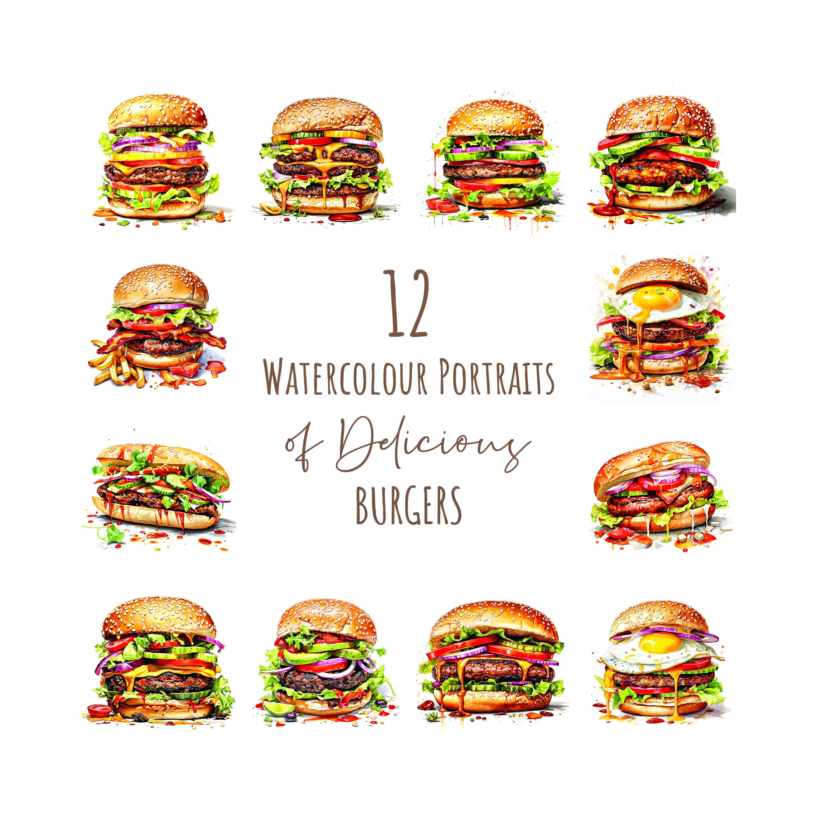 Hamburger Watercolor Clipart Ai-generated Art for Instant Download ...