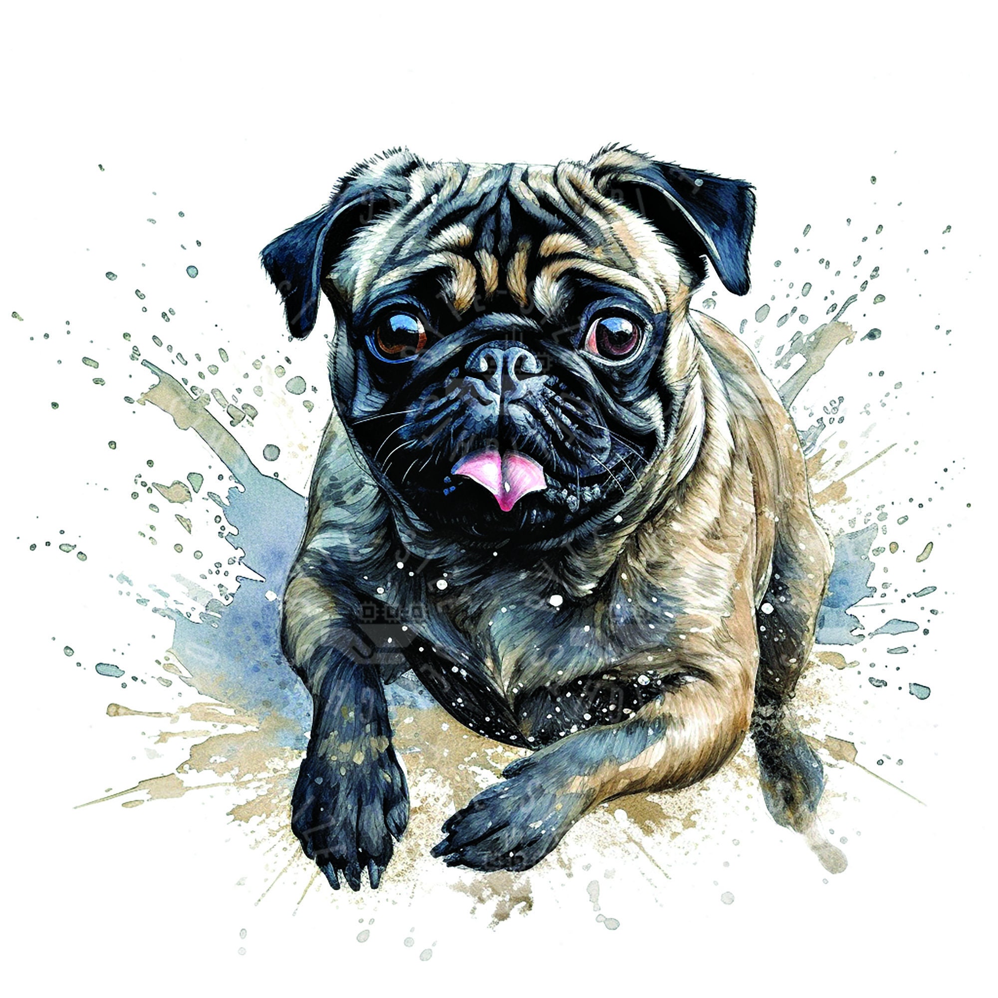 Pug Watercolor Clipart, Ai Art Print, Instant Download for Print on ...