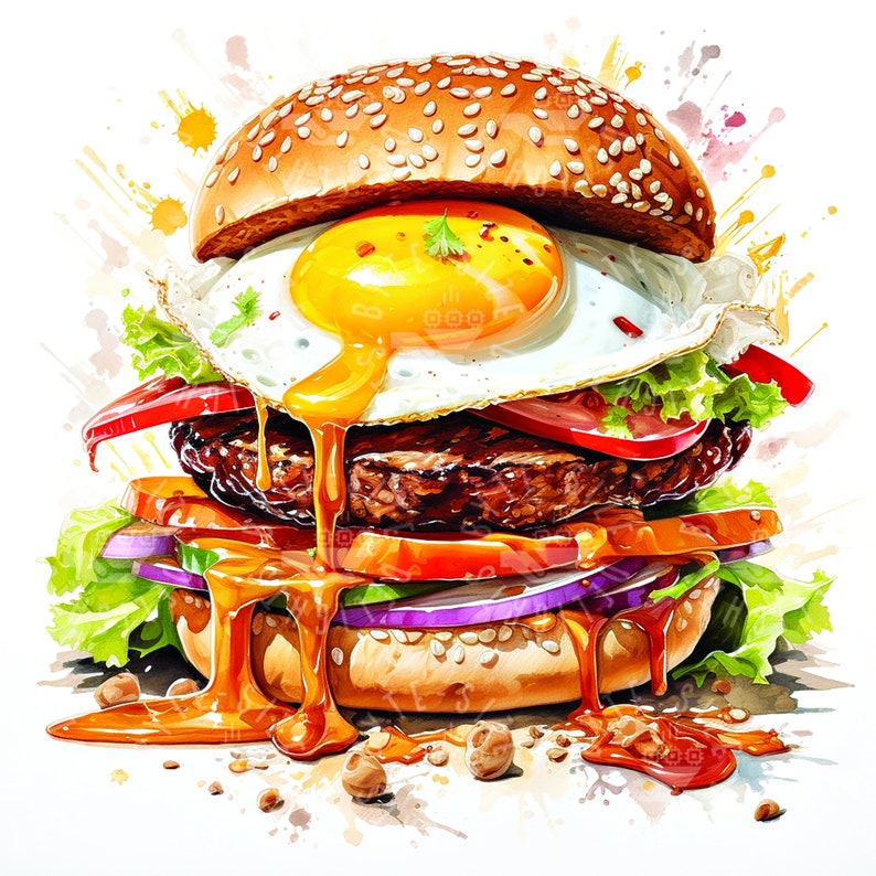 Hamburger Watercolor Clipart; Ai-generated Art for Instant Download ...