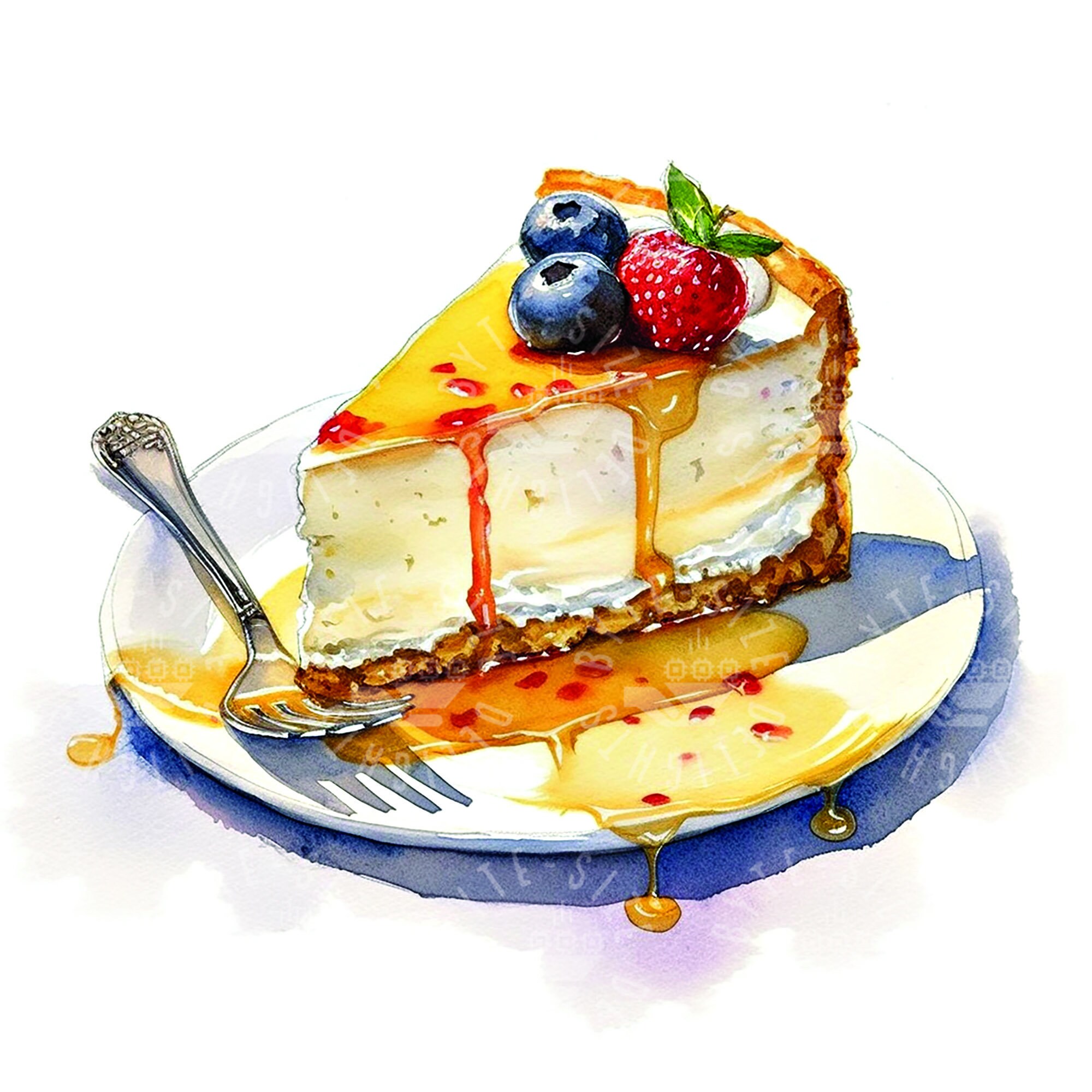 Cheesecake Watercolor Clipart, Ai Art Print, Instant Download for Print ...