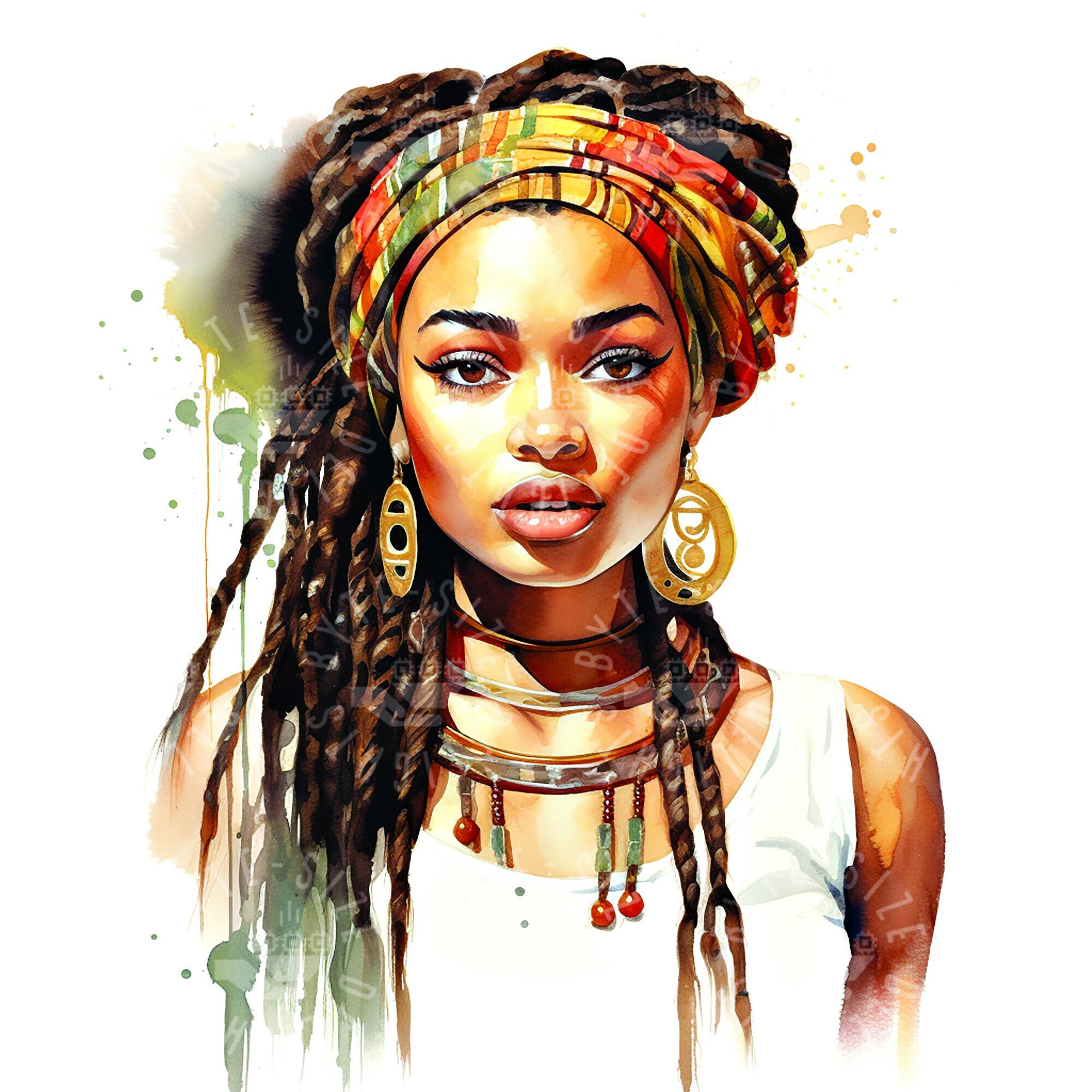 Dreadlocks Watercolor Clipart, Ai Art Print, Instant Download for Print ...