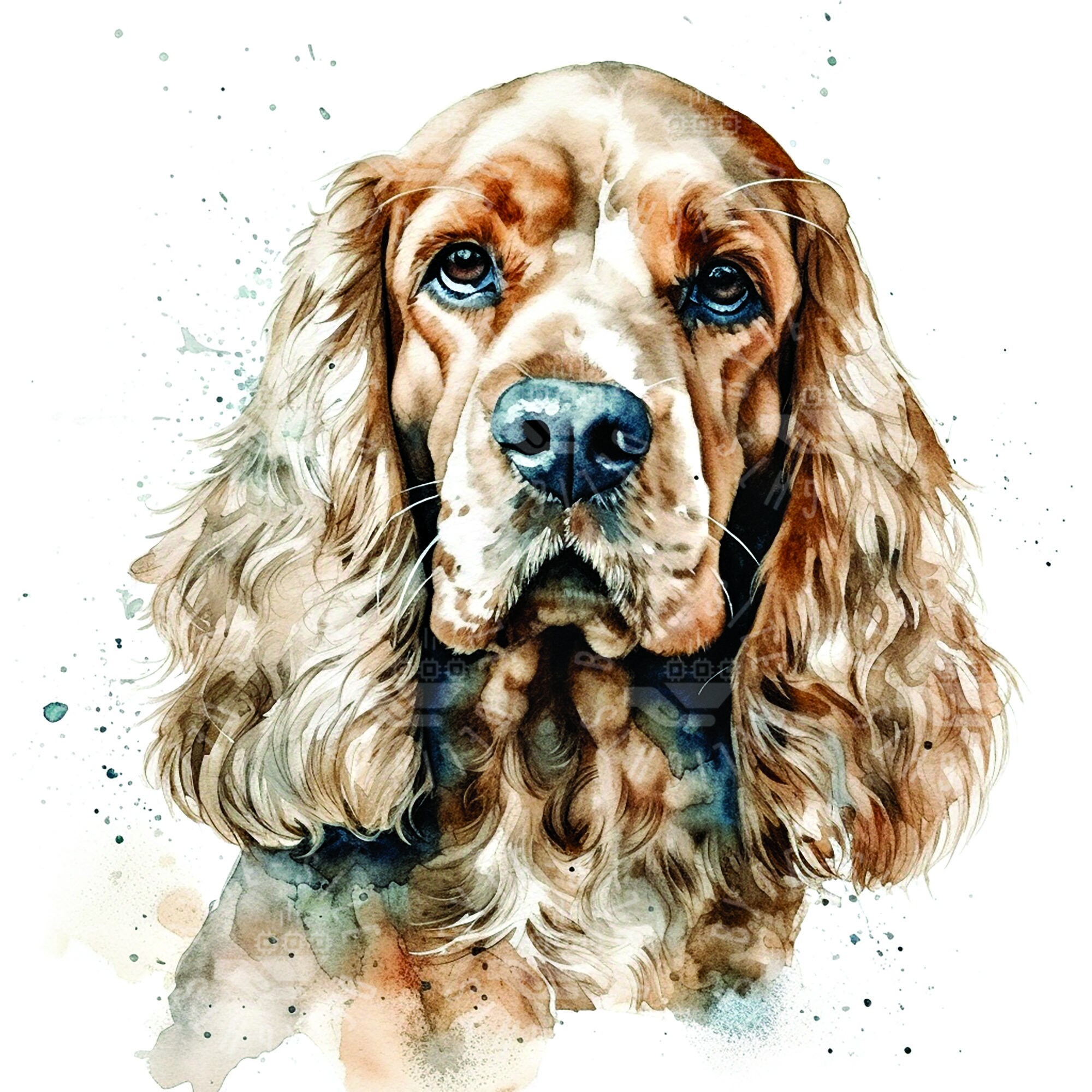 Cocker Spaniel Watercolor Clipart, Ai Art Print, Instant Download for ...