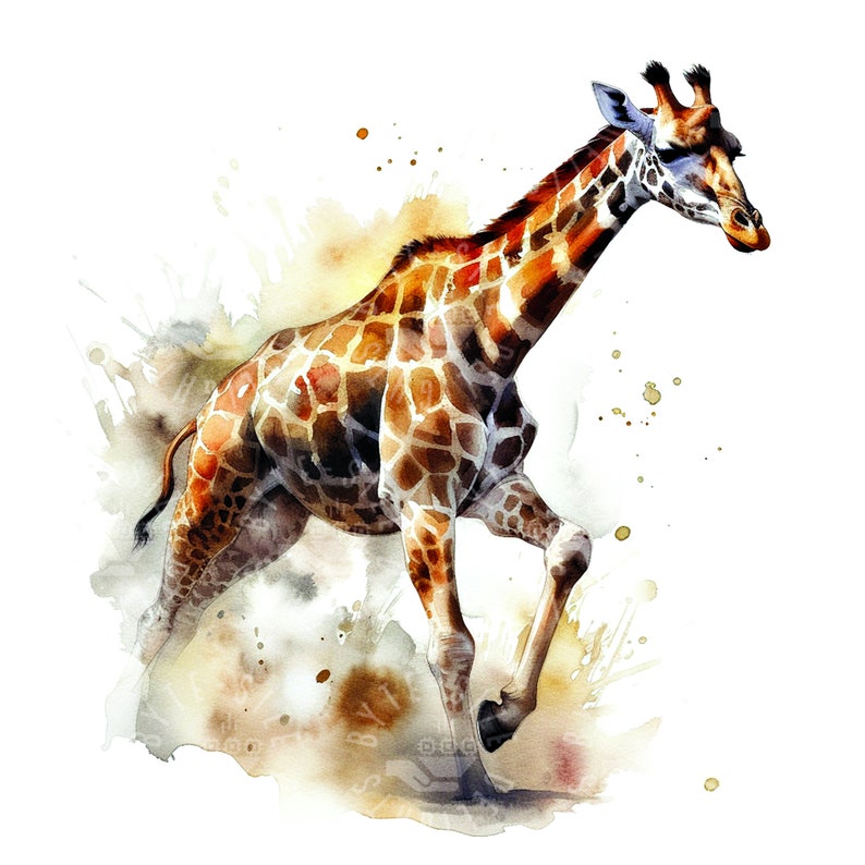Giraffe Watercolor Clipart, Ai Art Print, Instant Download for Print on ...