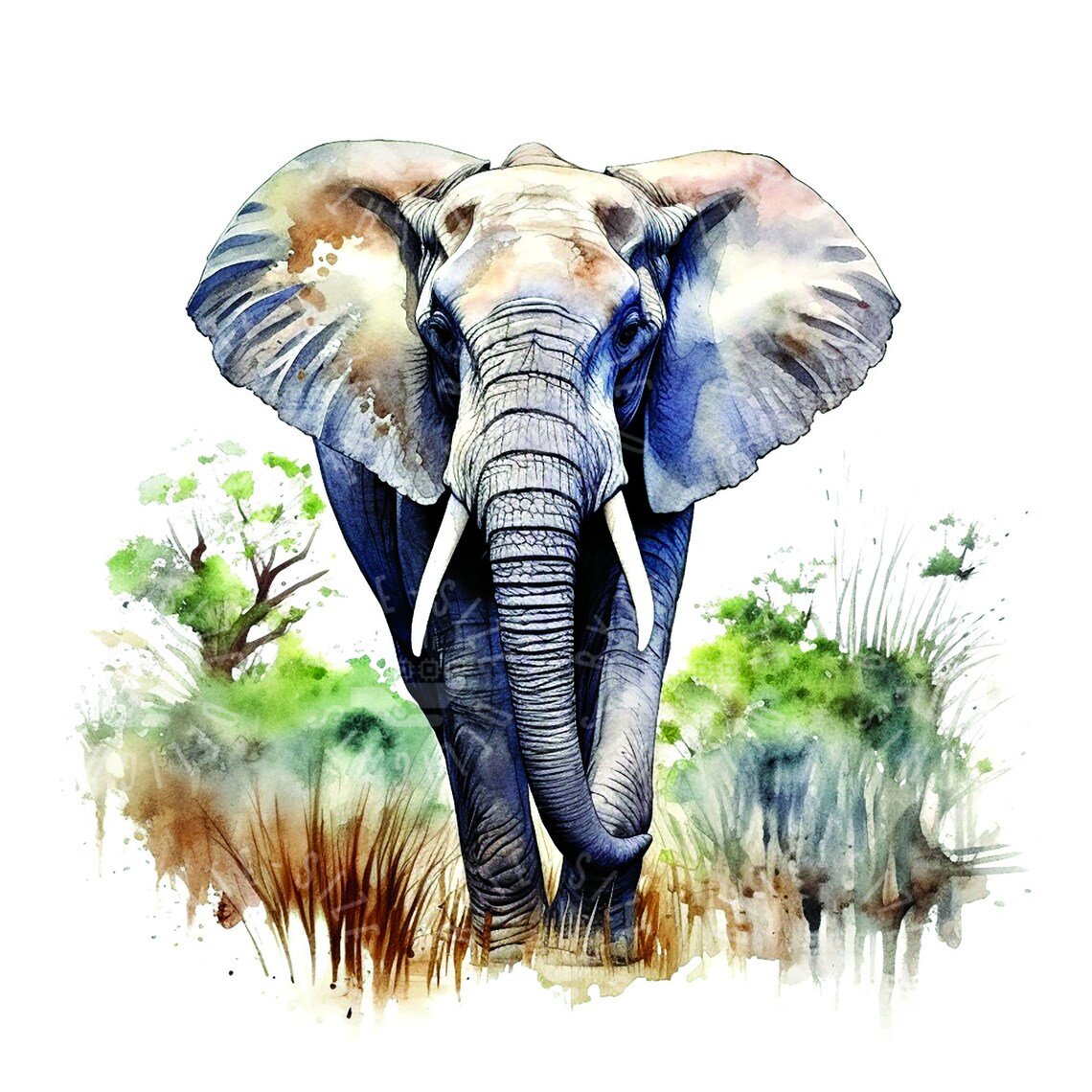 Elephant Watercolor Clipart Ai Art Print Instant Download - Etsy