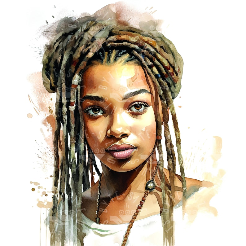 Dreadlocks Watercolor Clipart, Ai Art Print, Instant Download for Print ...