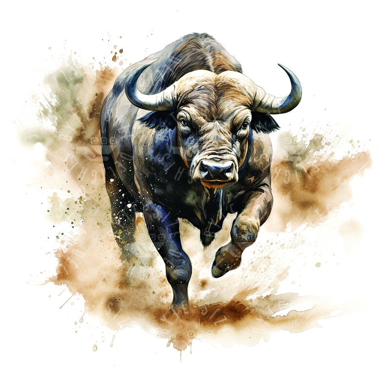Buffalo Watercolor Clipart, Ai Art Print, Instant Download for Print on ...