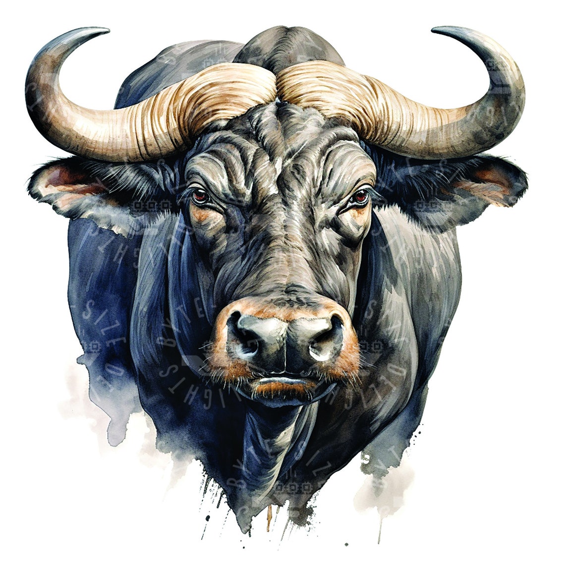 Buffalo Watercolor Clipart, Ai Art Print, Instant Download for Print on ...