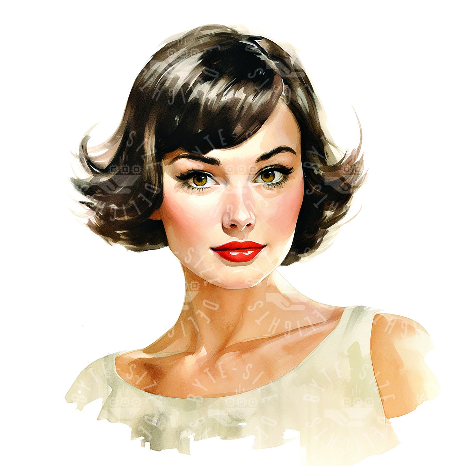 1960s Women: Watercolor Paintings for Instant Download for Your Print ...