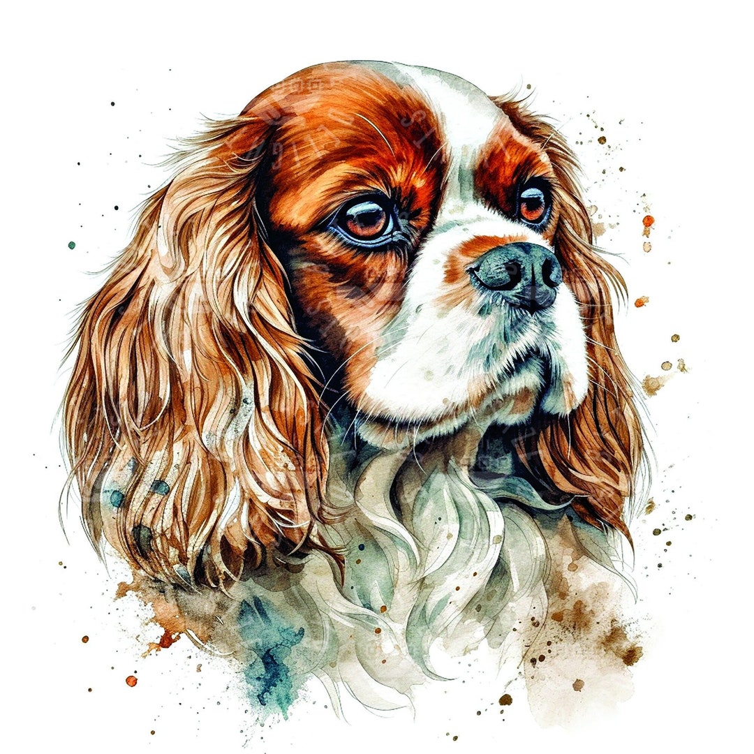 King Charles Spaniel Watercolor Clipart, Ai Art Print, Instant Download ...