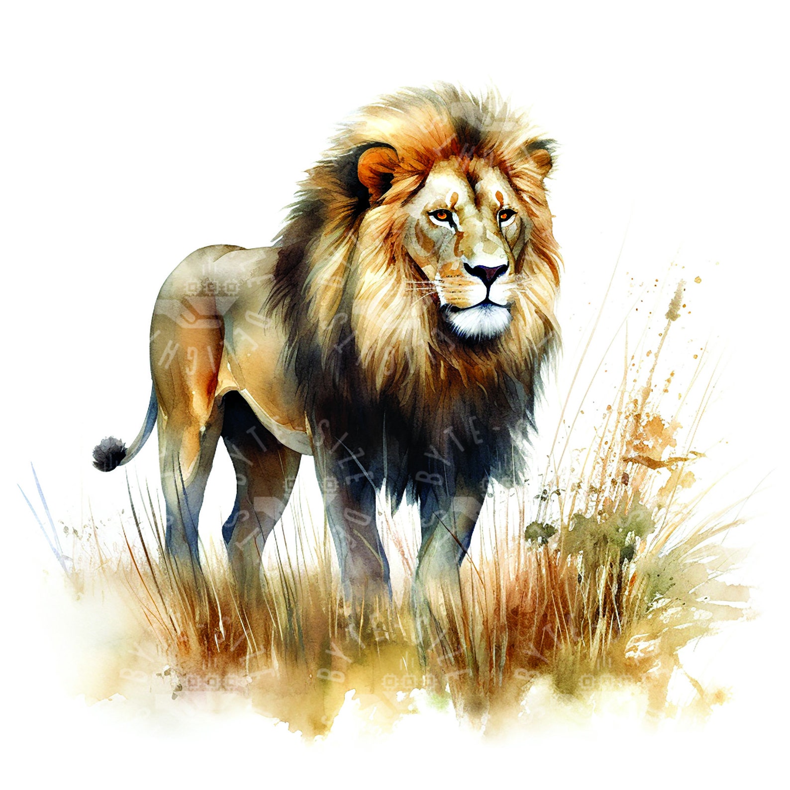 Lion Watercolor Clipart, Ai Art Print, Instant Download for Print on ...