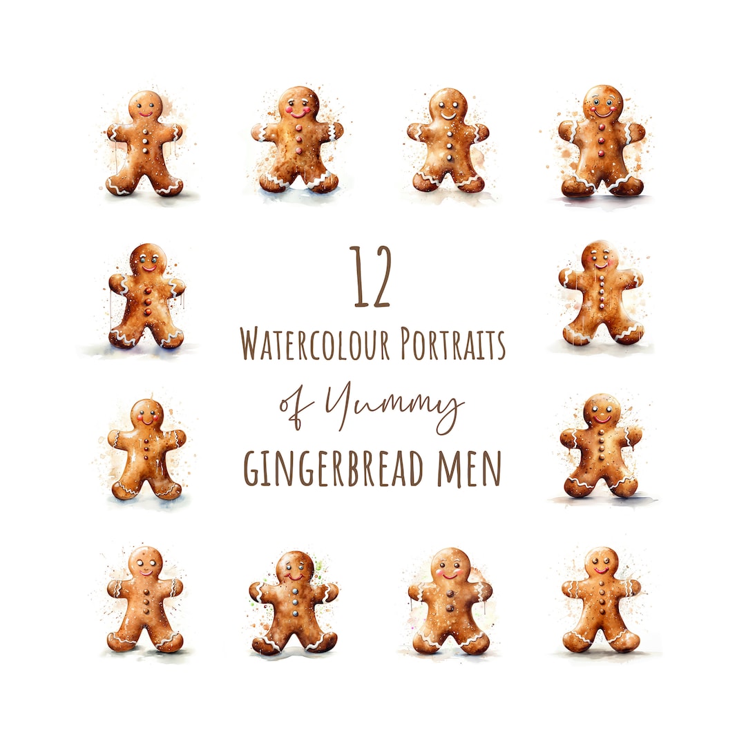 Gingerbread Man Watercolor Paintings for Instant Download for Print-on ...