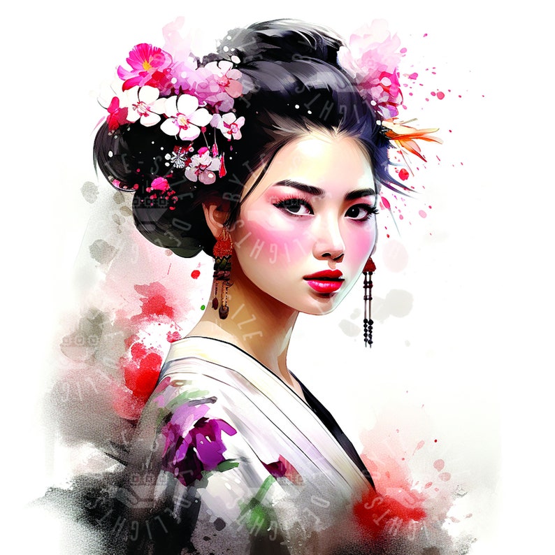 Geisha: Watercolor Paintings for Instant Download for Your Print-on ...