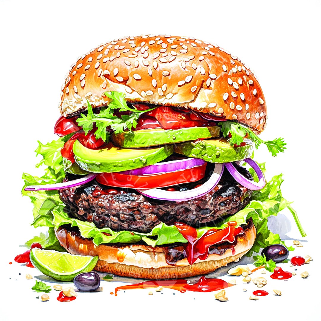 Hamburger Watercolor Clipart; Ai-generated Art for Instant Download ...