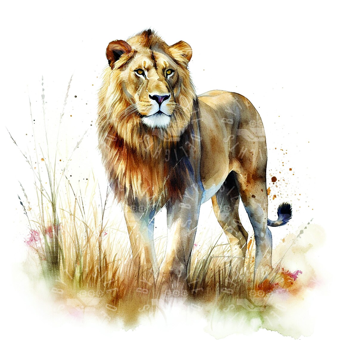 Lion Watercolor Clipart, Ai Art Print, Instant Download for Print on ...