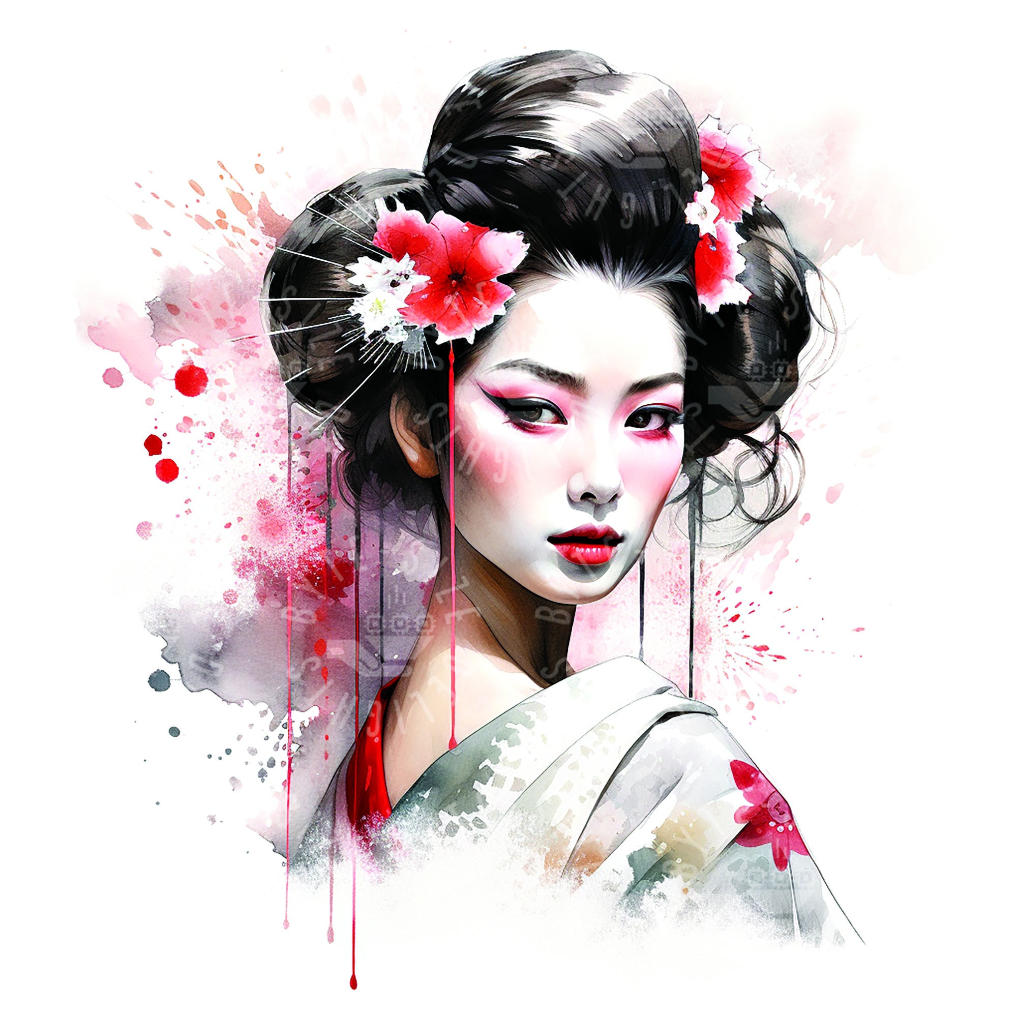 Geisha: Watercolor Paintings for Instant Download for Your Print-on ...