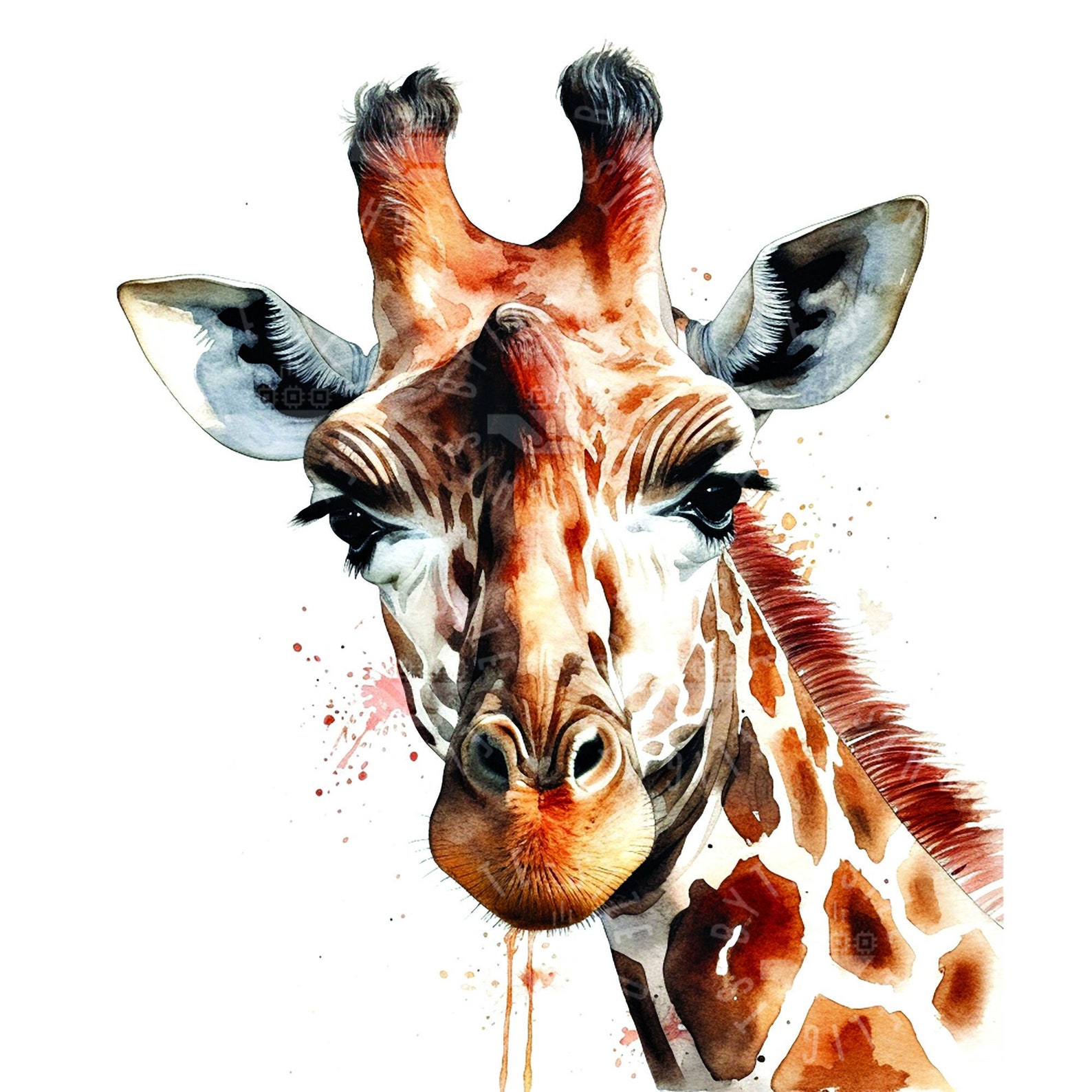 Giraffe Watercolor Clipart, Ai Art Print, Instant Download for Print on ...