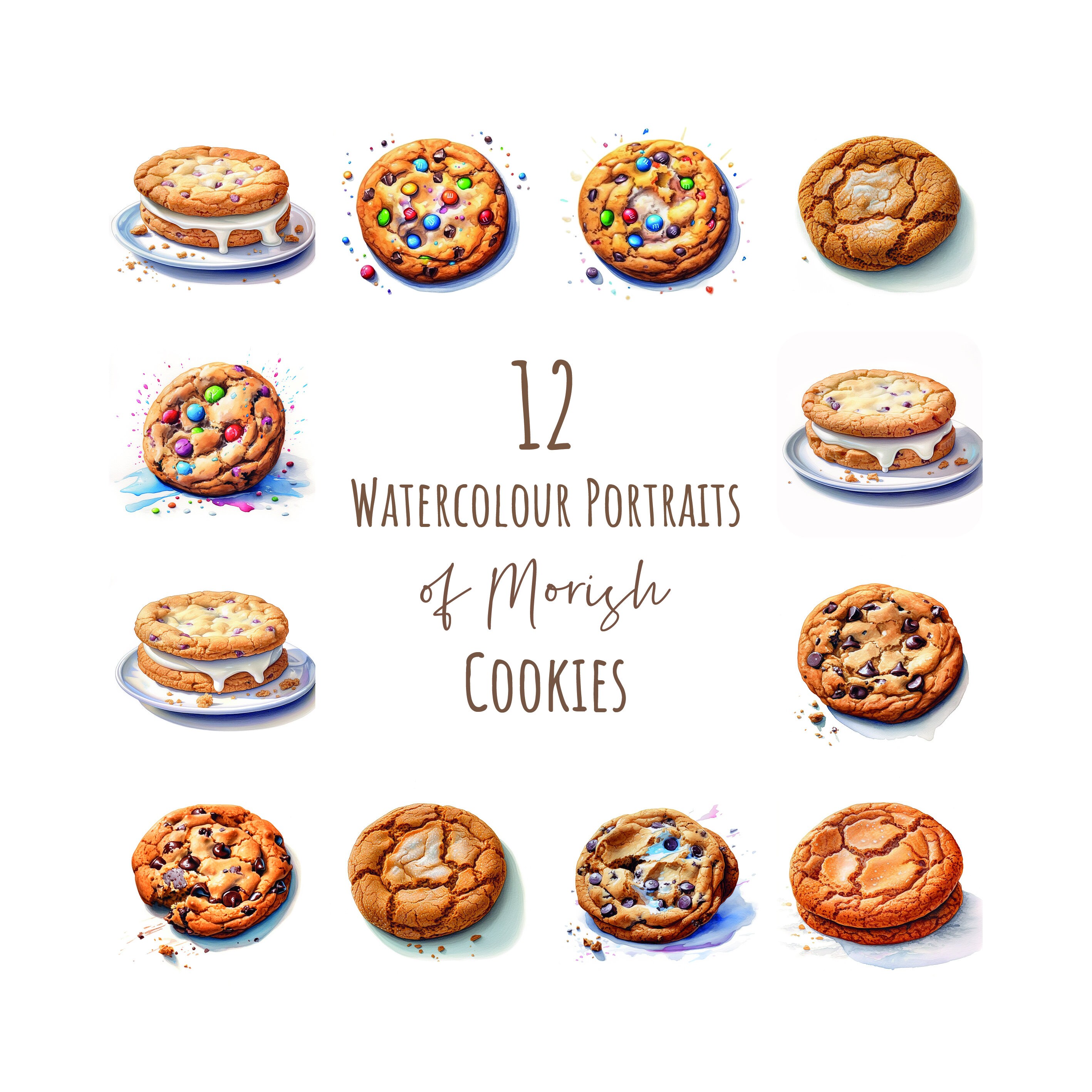 Cookie Watercolor Clipart, Ai Art Print, Instant Download for Print on ...