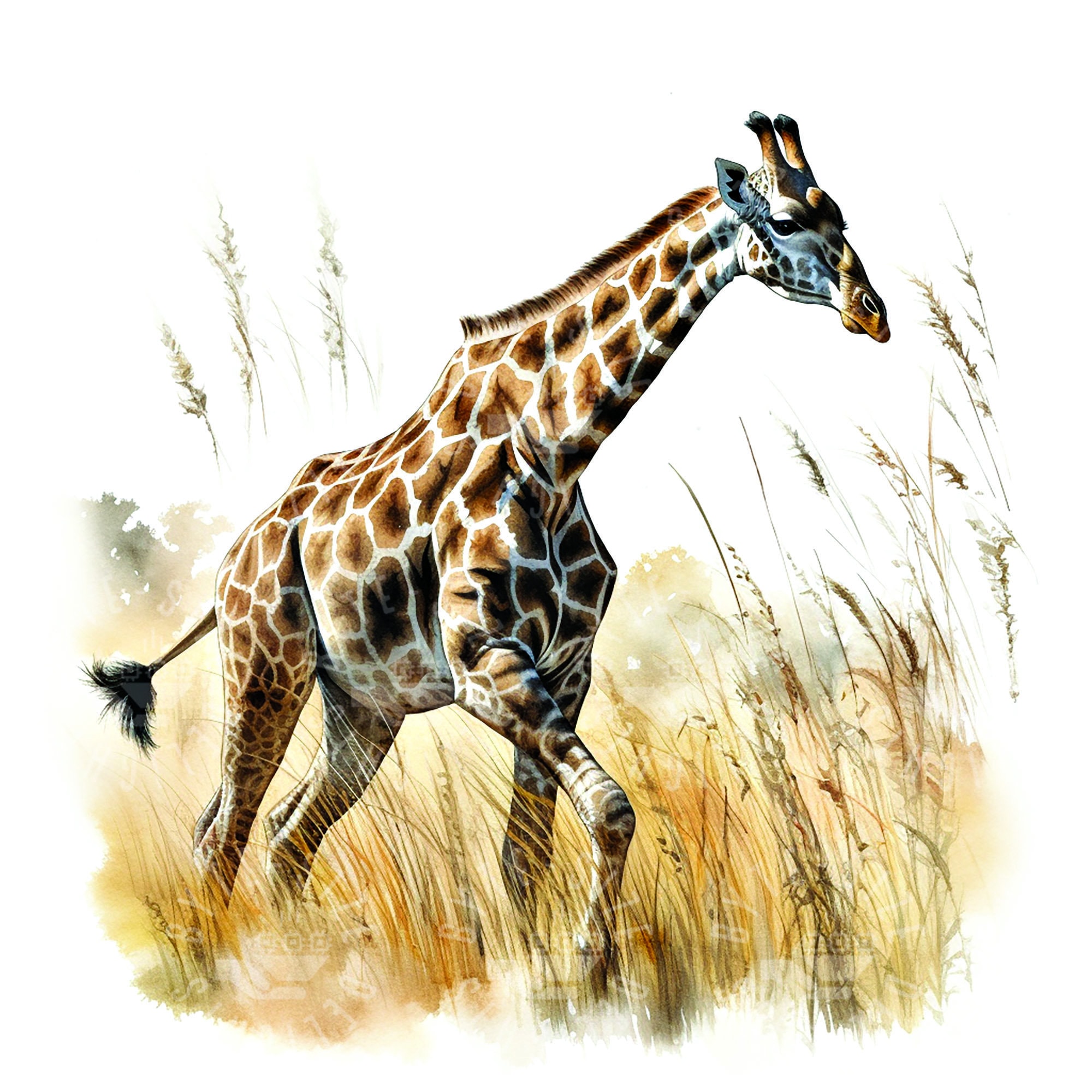 Giraffe Watercolor Clipart, Ai Art Print, Instant Download for Print on ...
