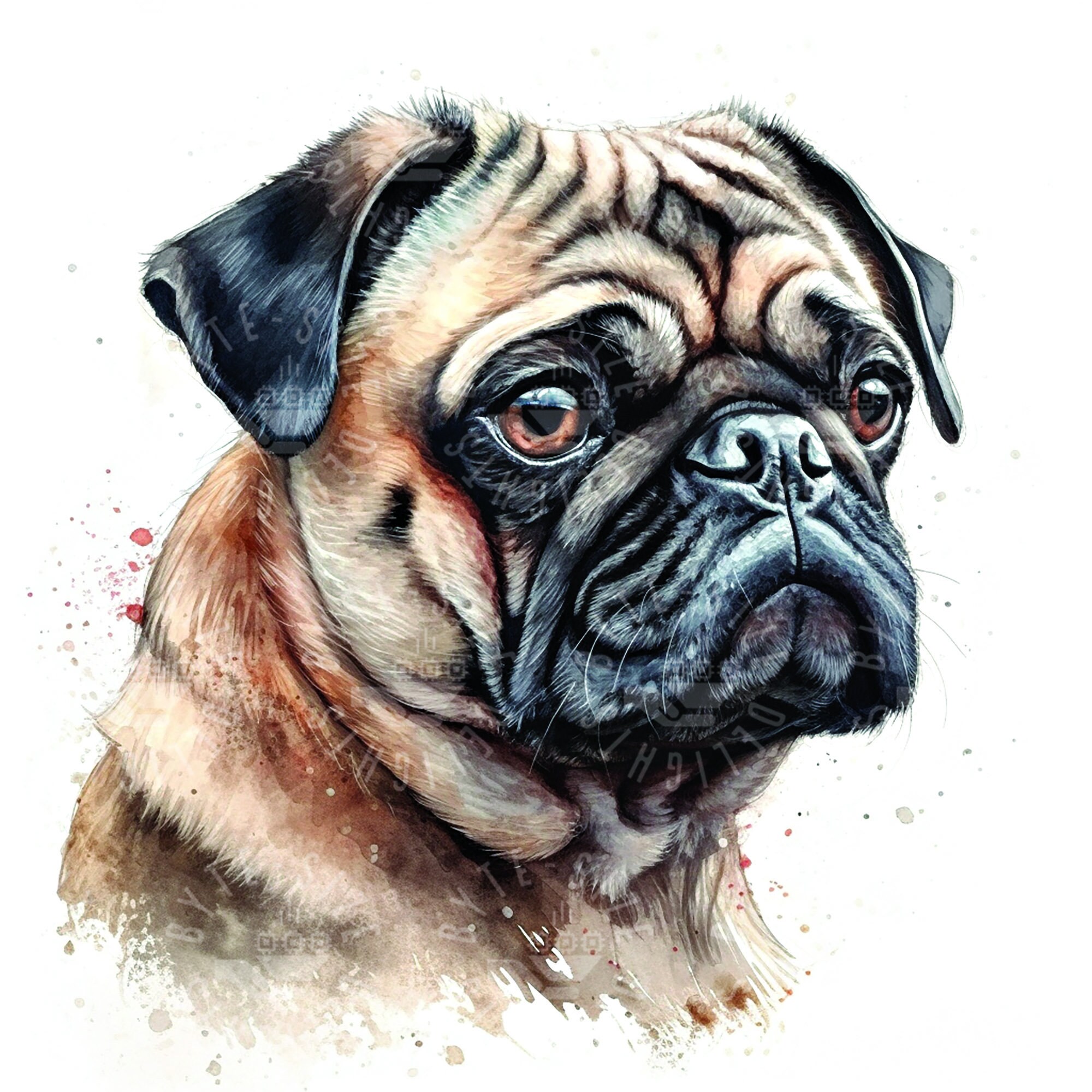 Pug Watercolor Clipart, Ai Art Print, Instant Download for Print on ...