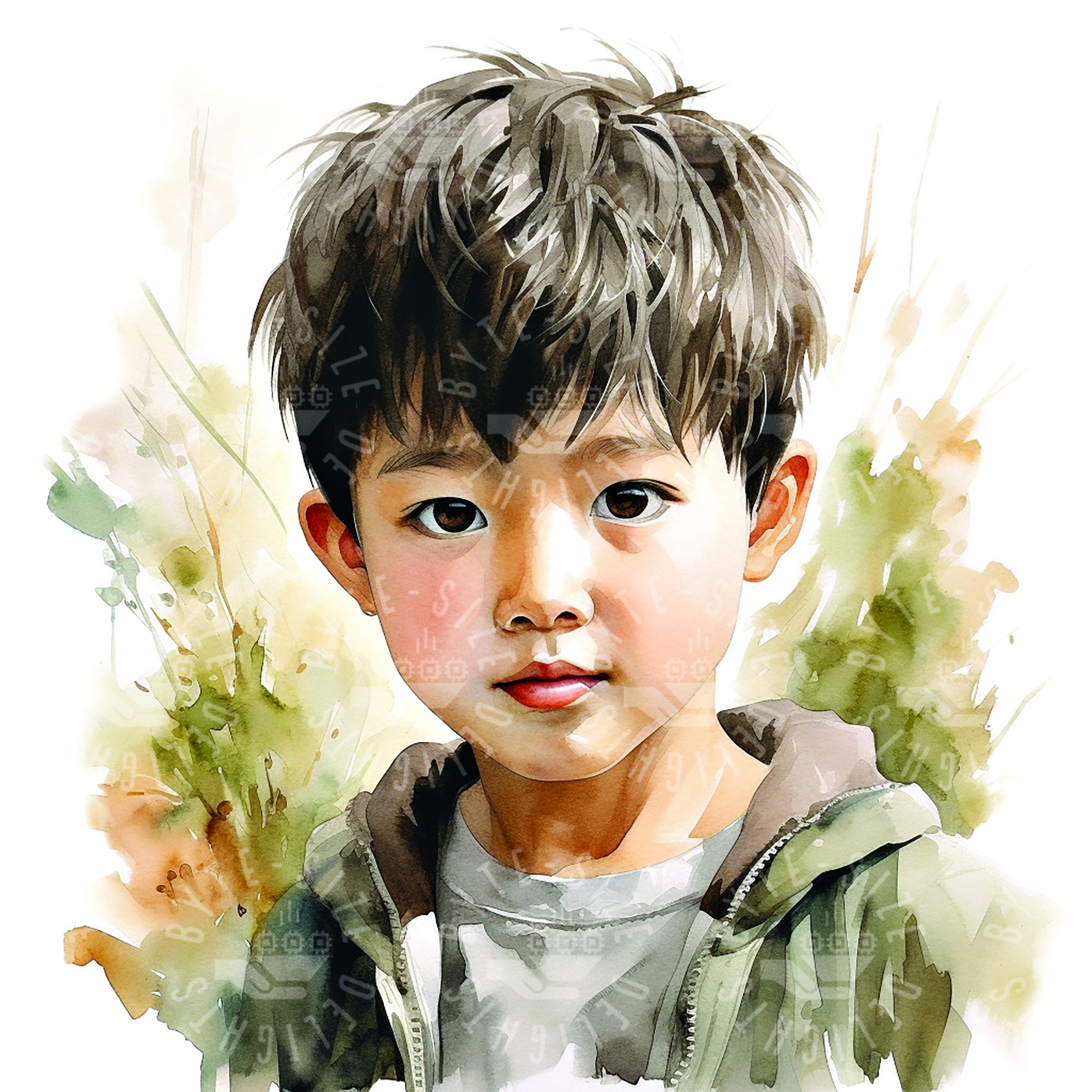 Watercolor Clipart of Cute Chinese Boys, Ai Art Print, Instant Download ...