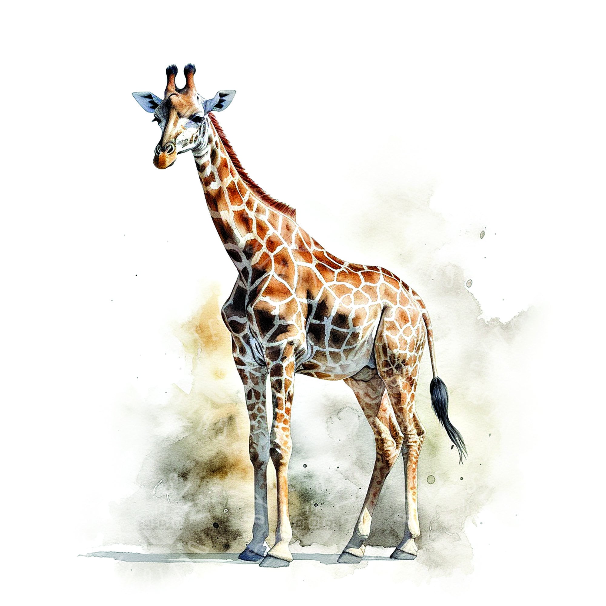 Giraffe Watercolor Clipart, Ai Art Print, Instant Download for Print on ...