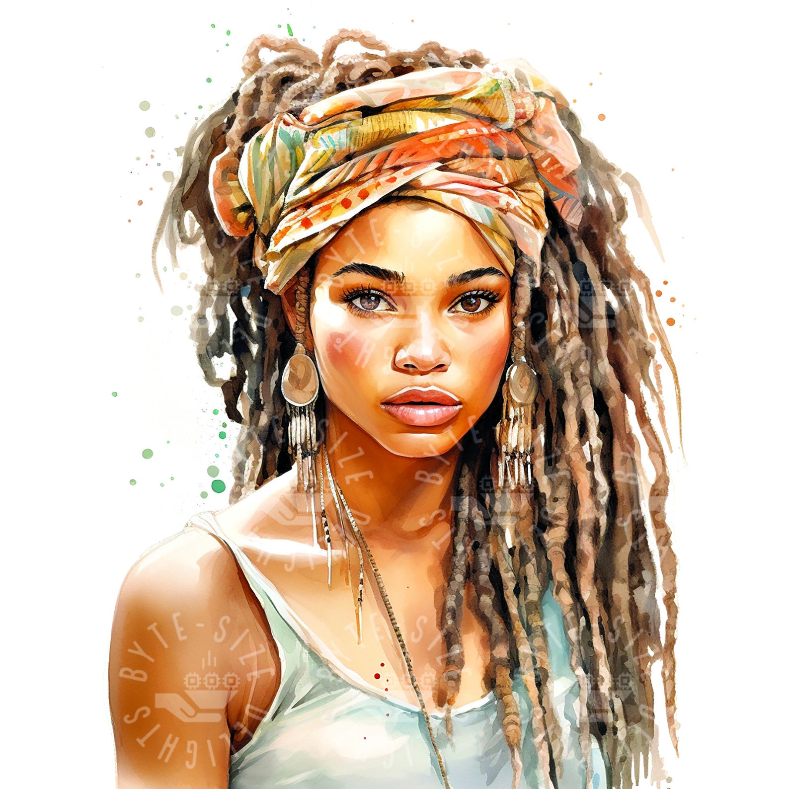 Dreadlocks Watercolor Clipart, Ai Art Print, Instant Download for Print ...