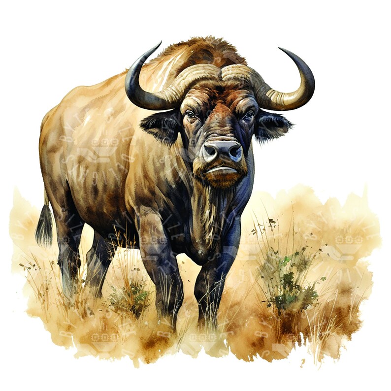 Buffalo Watercolor Clipart, Ai Art Print, Instant Download for Print on ...