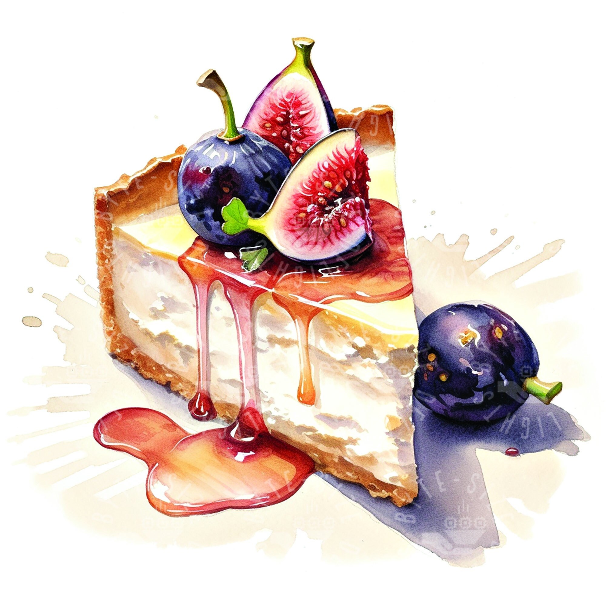 Cheesecake Watercolor Clipart, Ai Art Print, Instant Download for Print ...