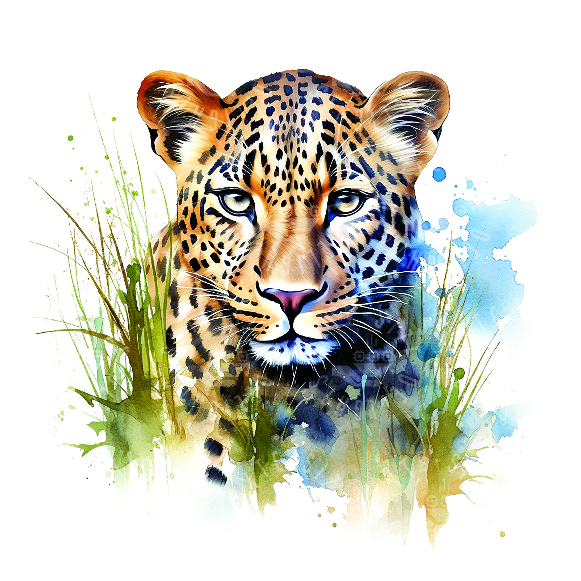 Leopard Watercolor Clipart, Ai Art Print, Instant Download for Print on ...