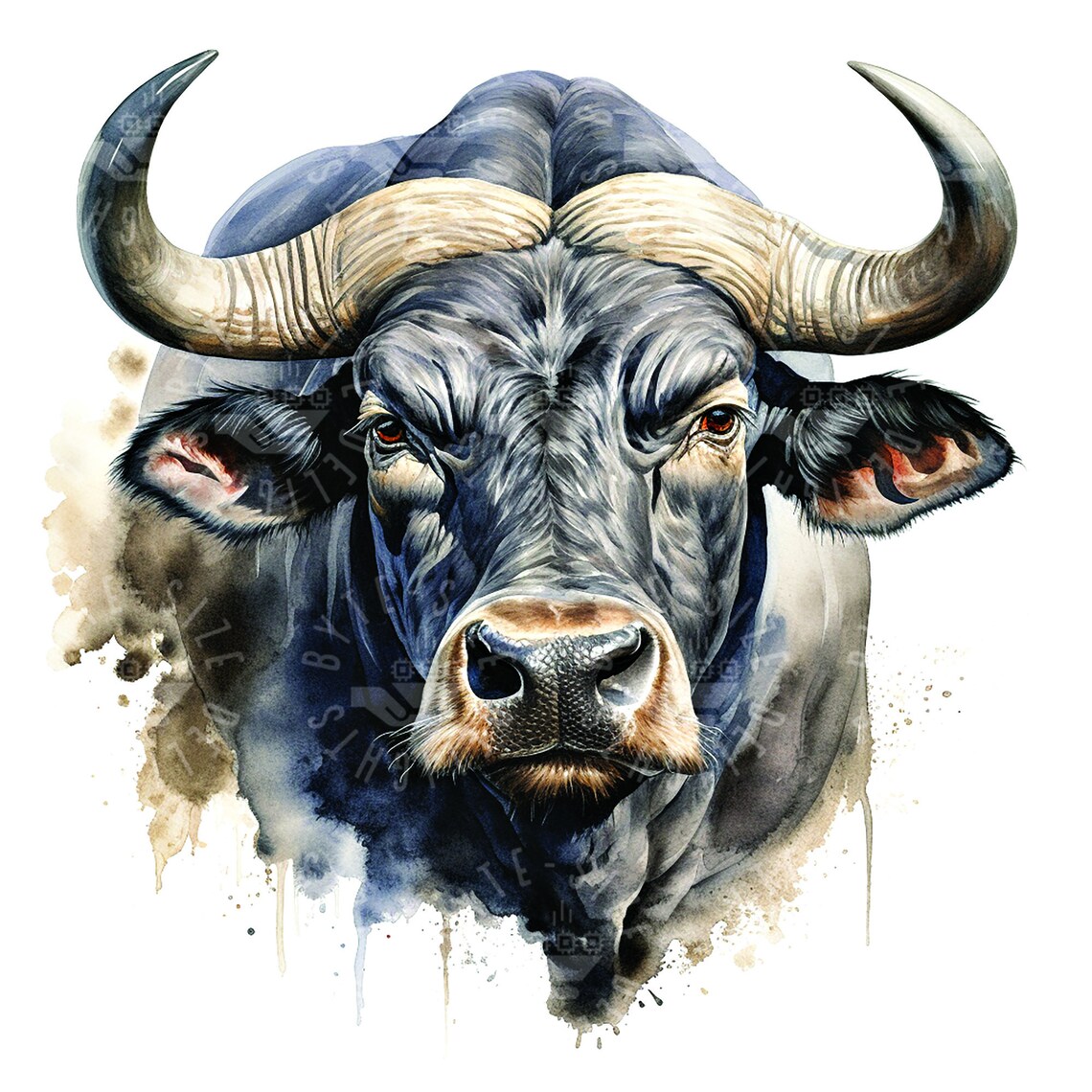 Buffalo Watercolor Clipart, Ai Art Print, Instant Download for Print on ...