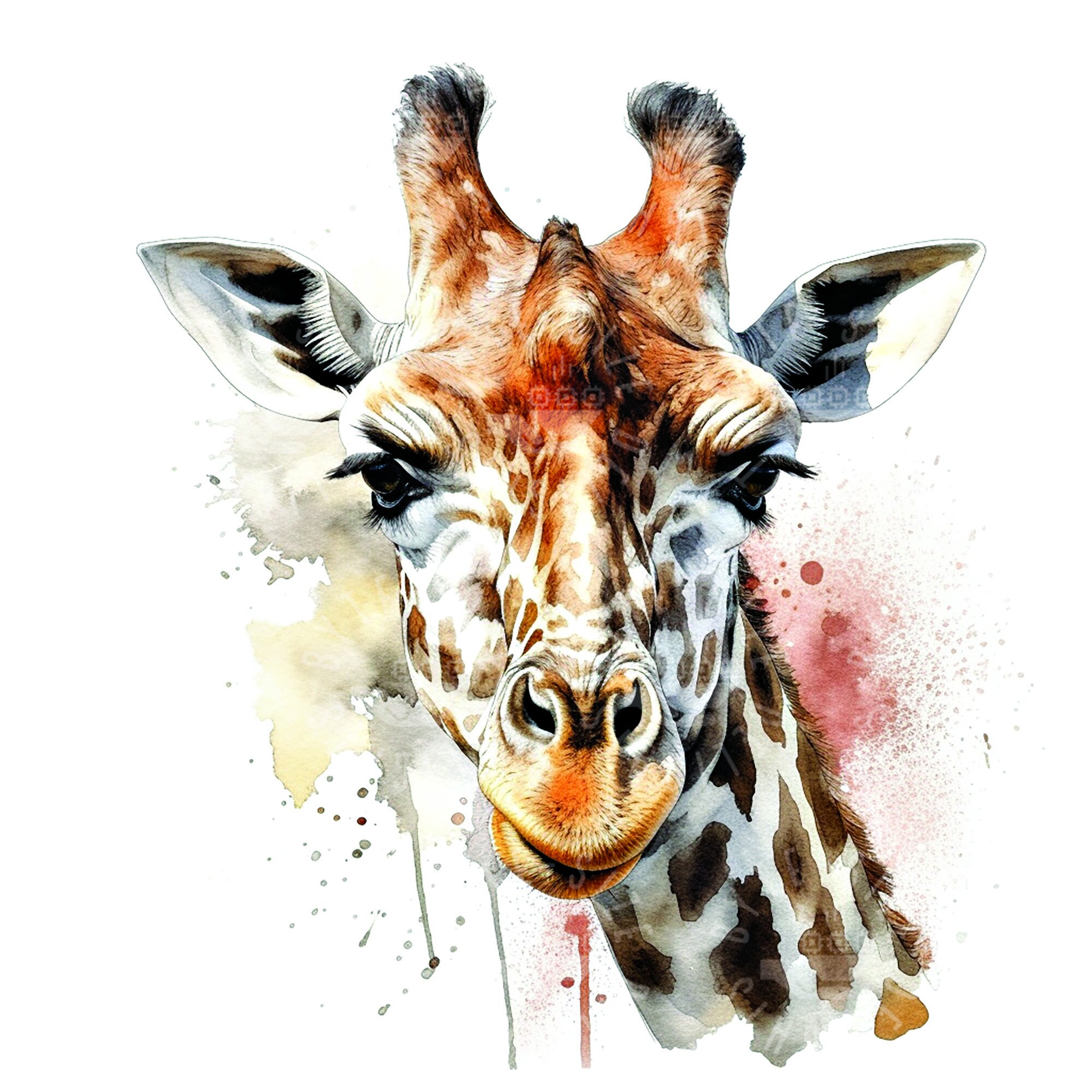 Giraffe Watercolor Clipart, Ai Art Print, Instant Download for Print on ...