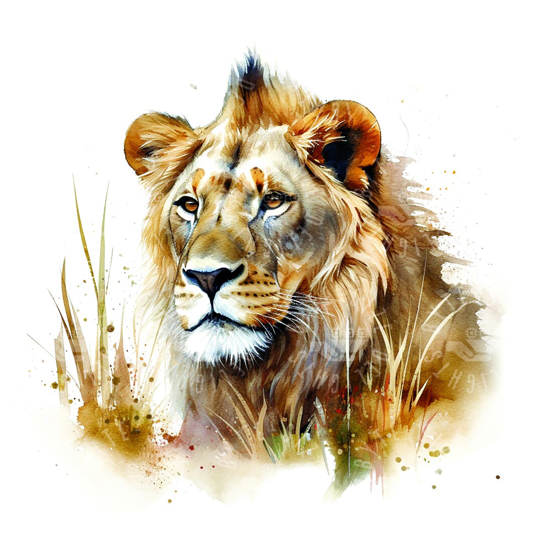Lion Watercolor Clipart, Ai Art Print, Instant Download for Print on ...