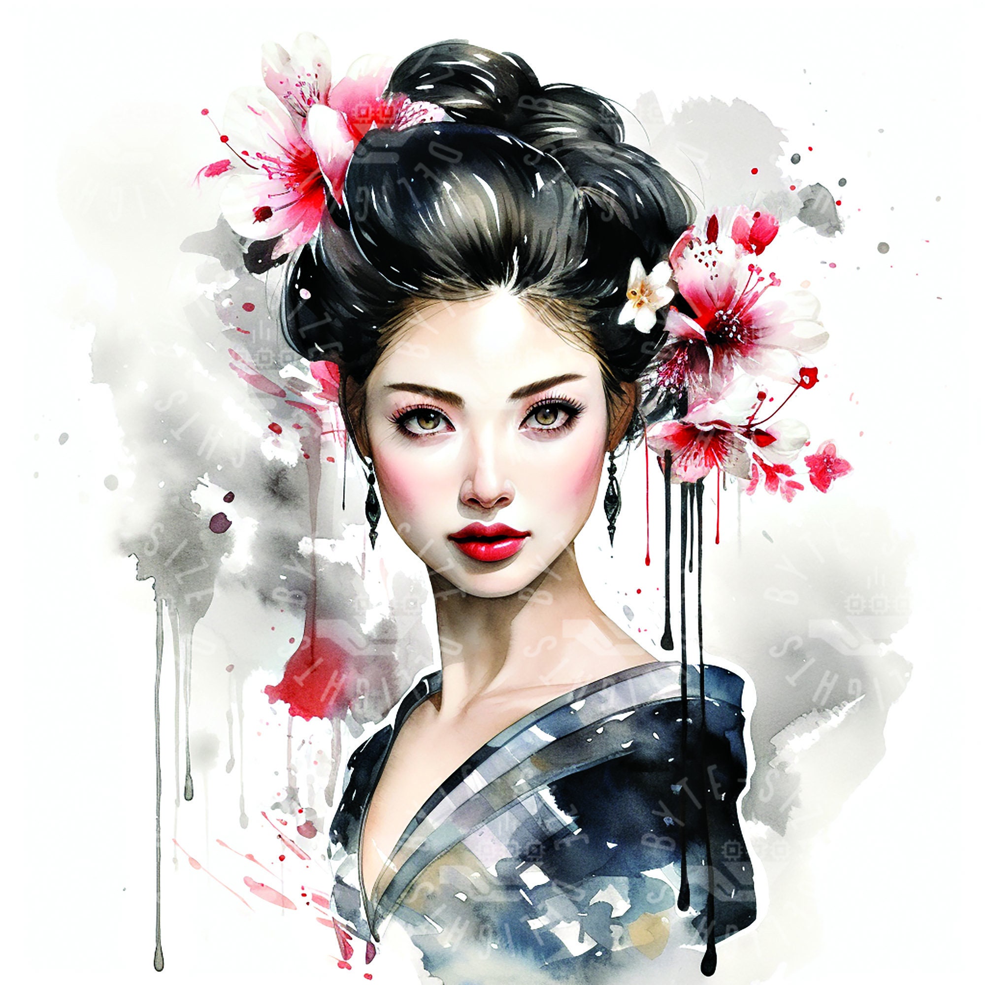 Geisha: Watercolor Paintings for Instant Download for Your Print-on ...