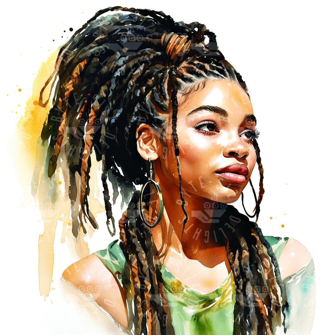 Dreadlocks Watercolor Clipart, Ai Art Print, Instant Download for Print ...